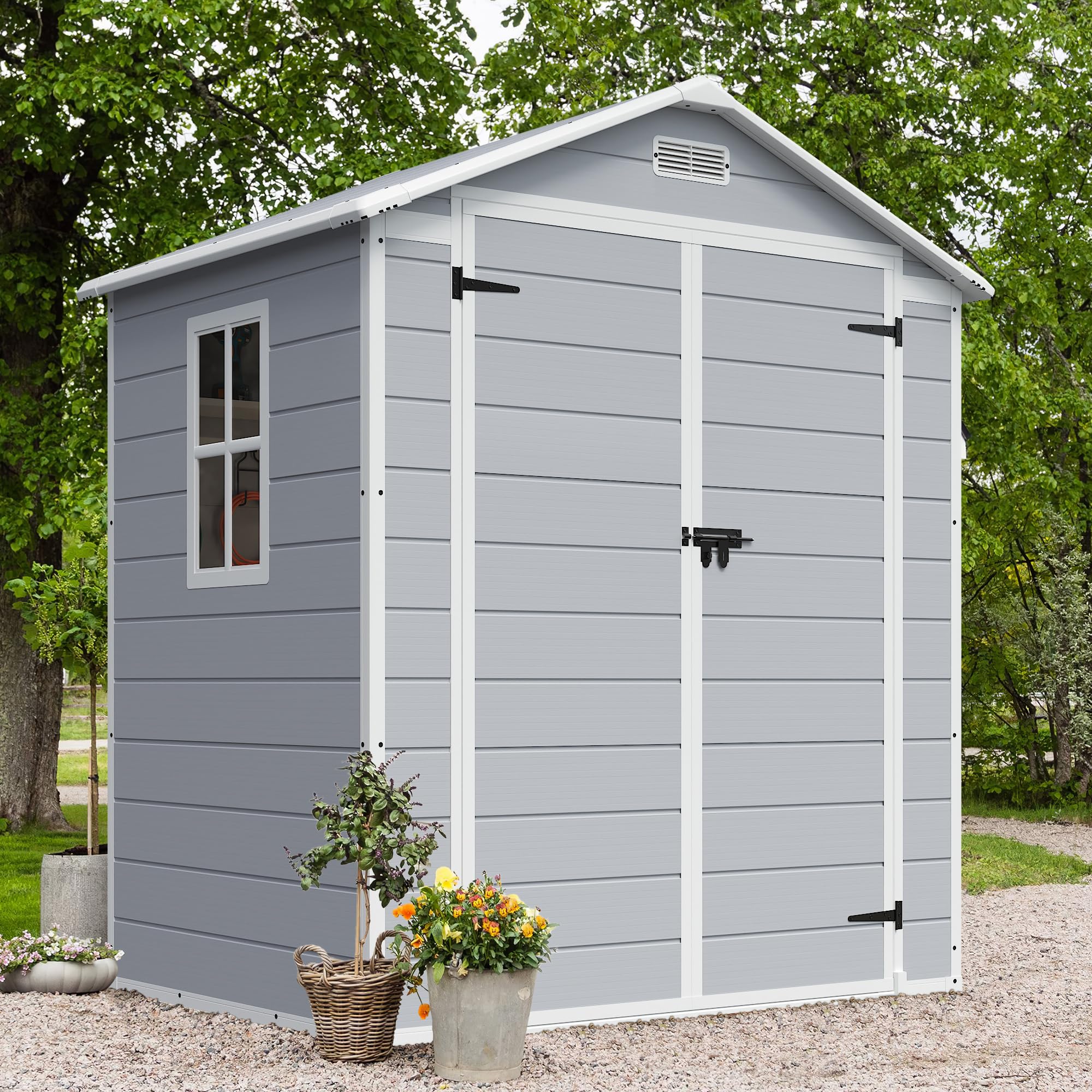 JUMMICO Outdoor Storage Shed, 6 X 4 FT Resin Shed With Floor And ...