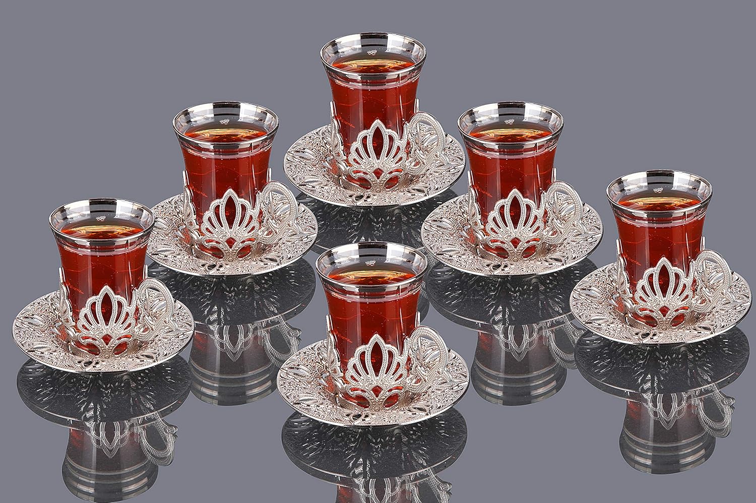Amazon.com | Turkish Tea Glasses Set with Handle & Saucers, Set of 6 ...