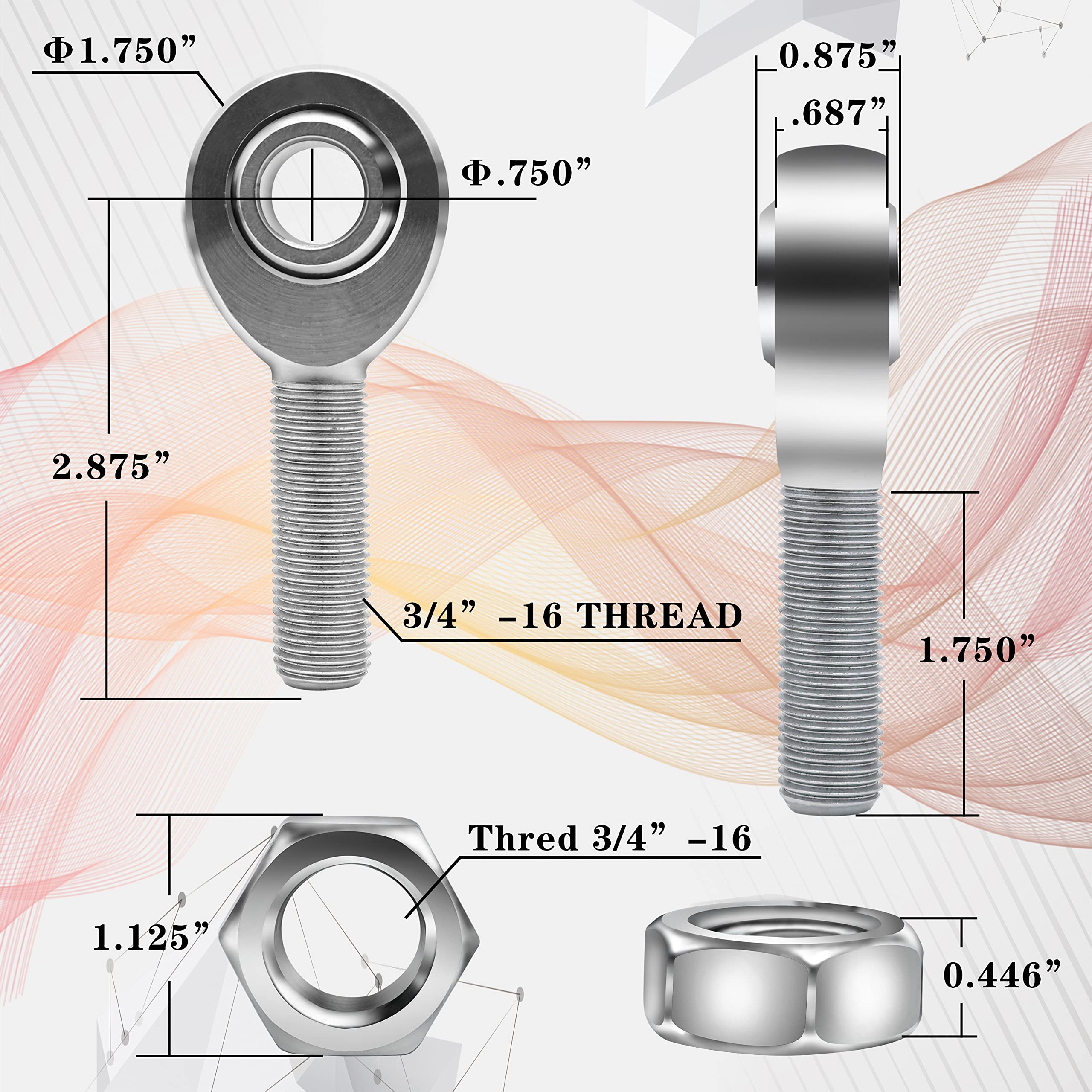 Ring Joint 3/4" Rod End Heim Joint Kit - Left & Right Hand Thread, .750 ...