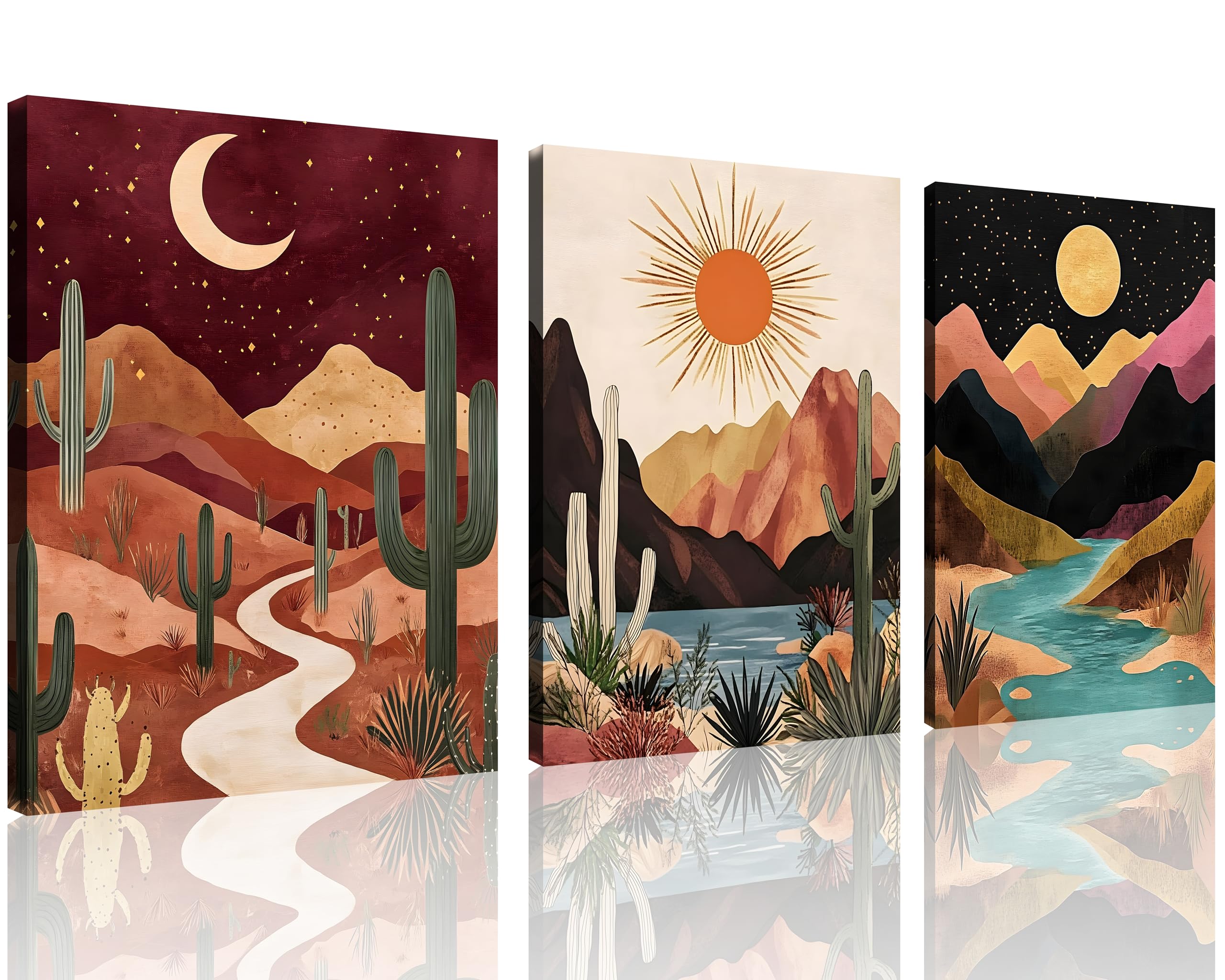 TutuBeer 3 Panels Boho Mountain Wall Art Boho Mountain Art Mid Century ...