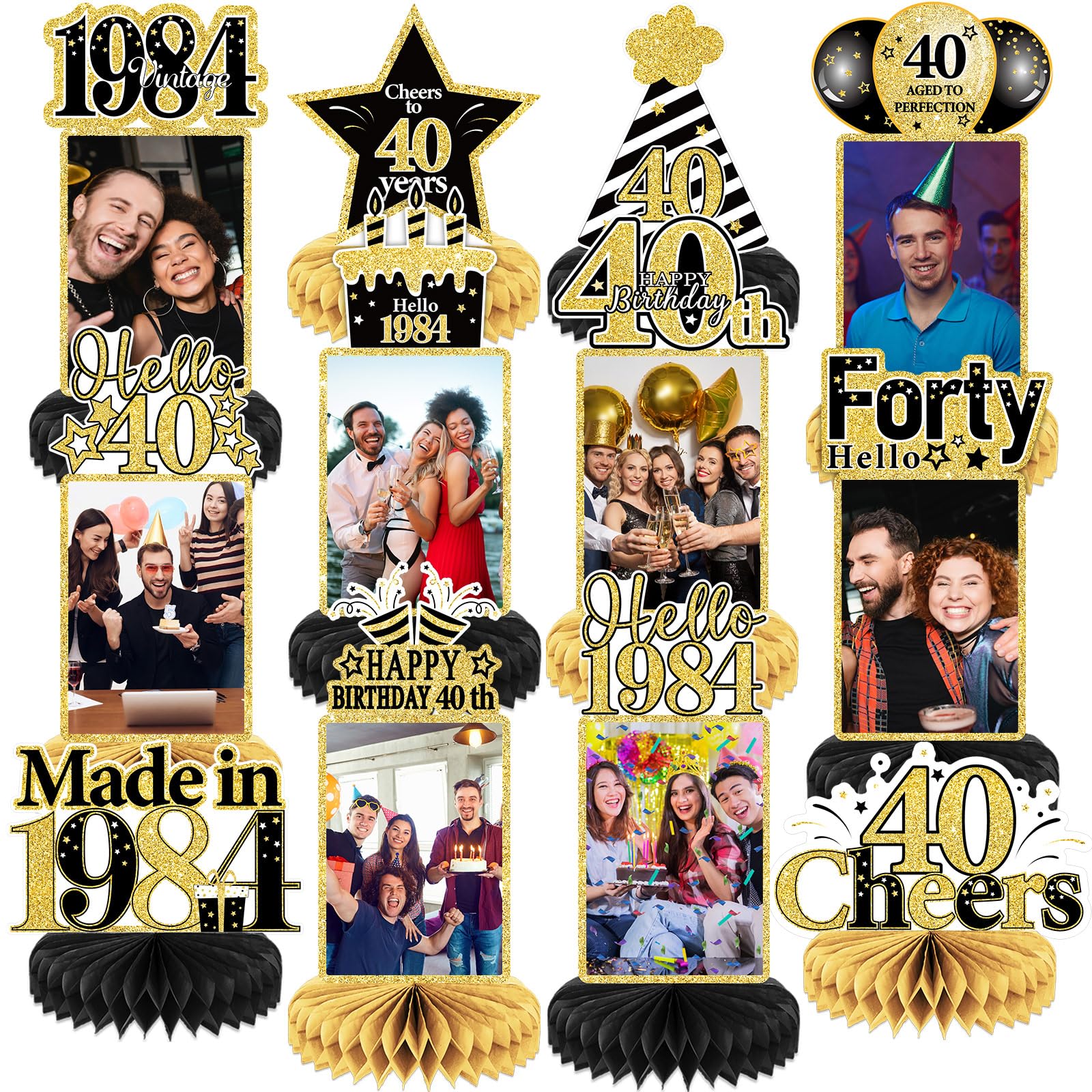 ZOiiWA 12Pcs 40th Birthday Decorations Black Gold Honeycomb ...