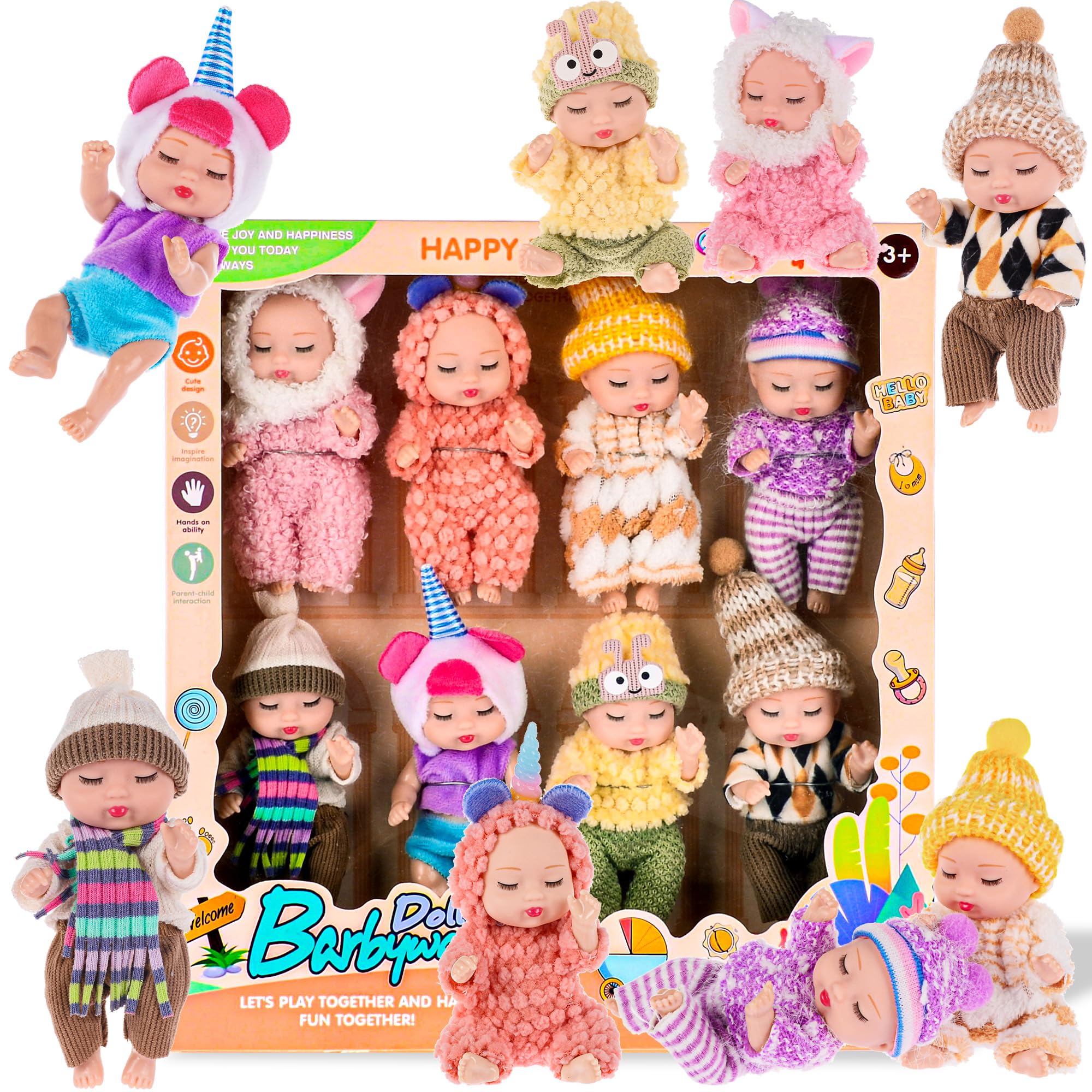 dollbie 8 Pack Mini Baby Dolls - 4 inch Animal Theme Lifelike Baby ...