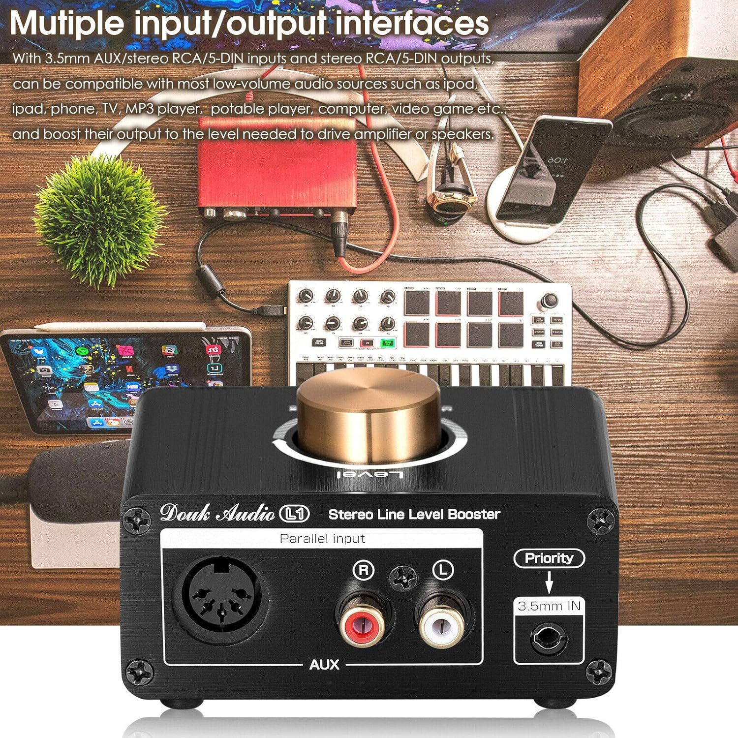 Mini Stereo Line Level Booster Amplifier Audio Preamp 20dB Gain ...