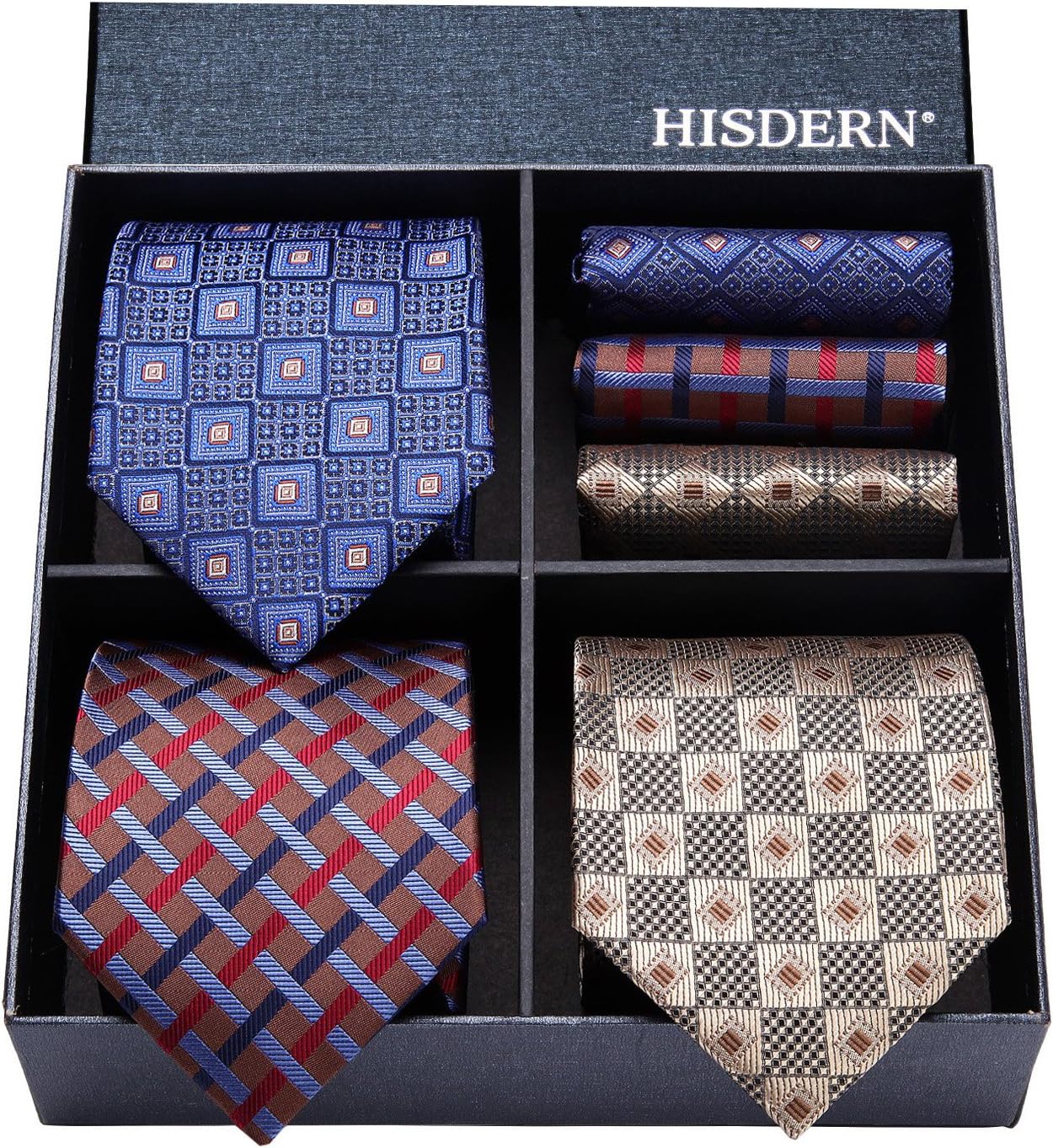 HISDERN Lot 3 PCS Classic Men's Tie Set Necktie & Pocket Square ...