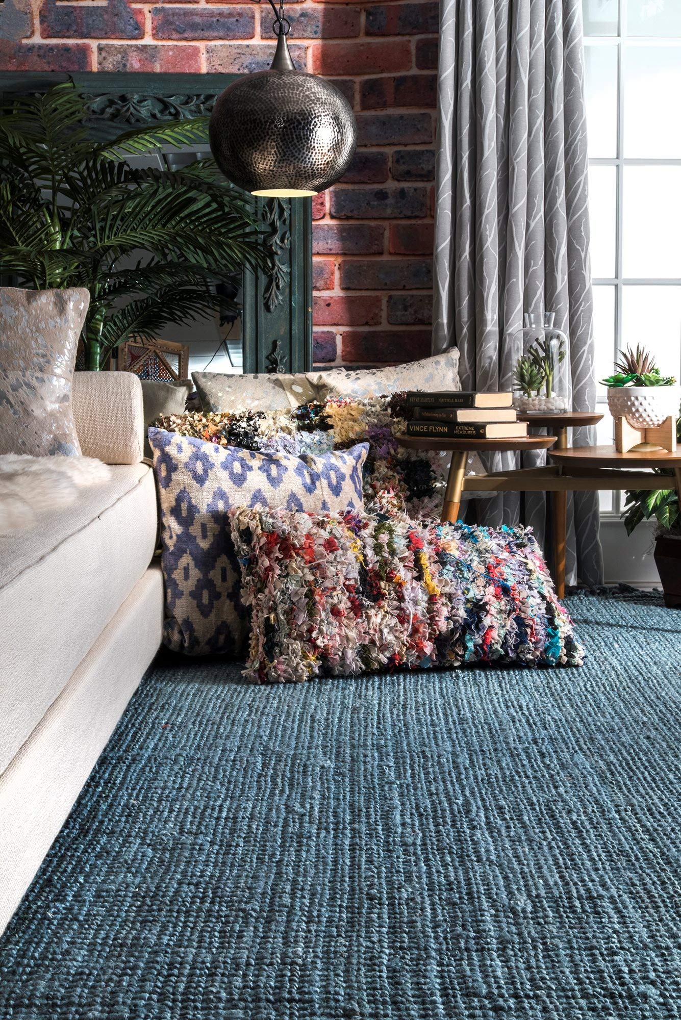 nuLOOM Blue Hand Woven Chunky Loop Jute Area Rug, 4x6