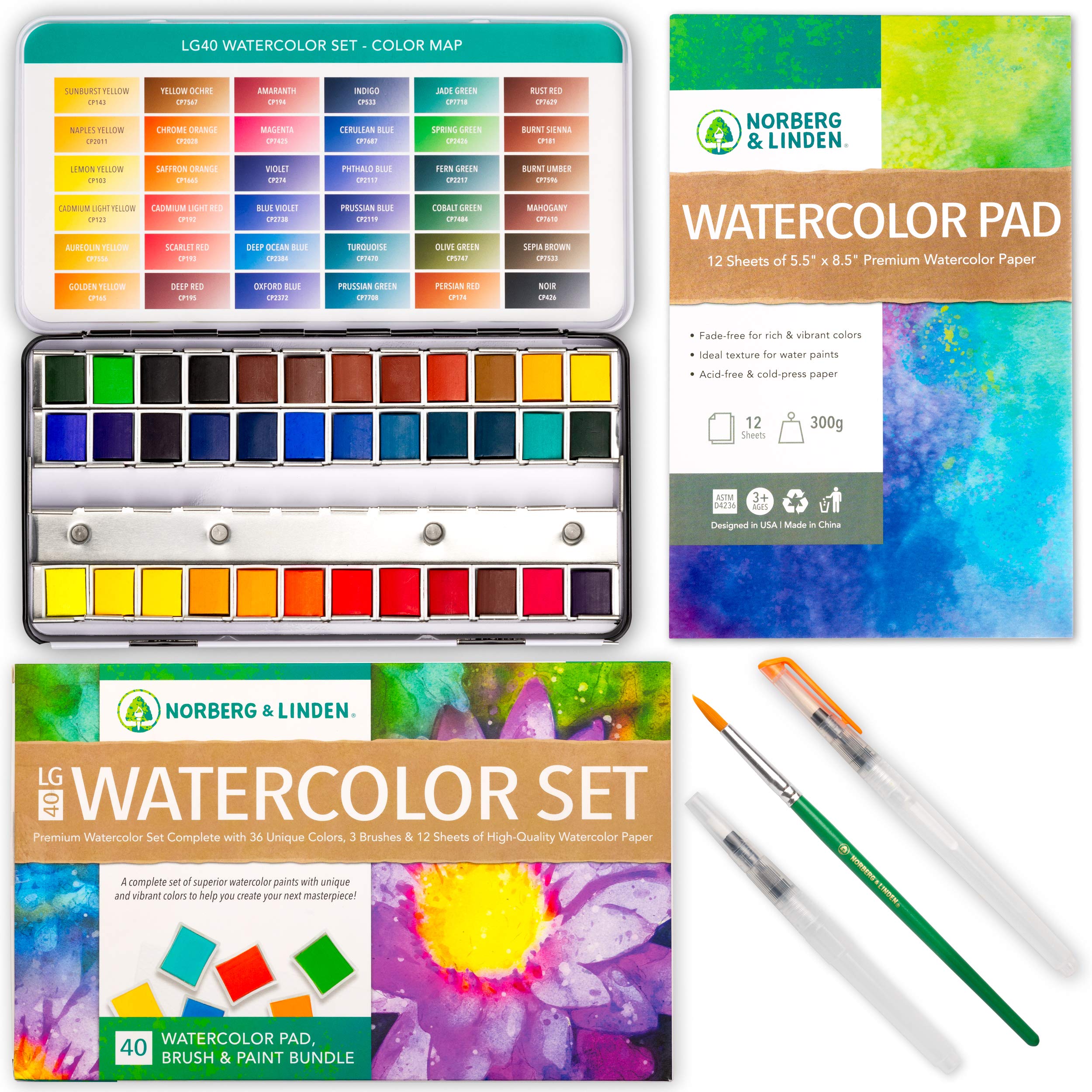 Buy Watercolor Palette Norberg & Linden LG Water Color Paint Set - 36 ...