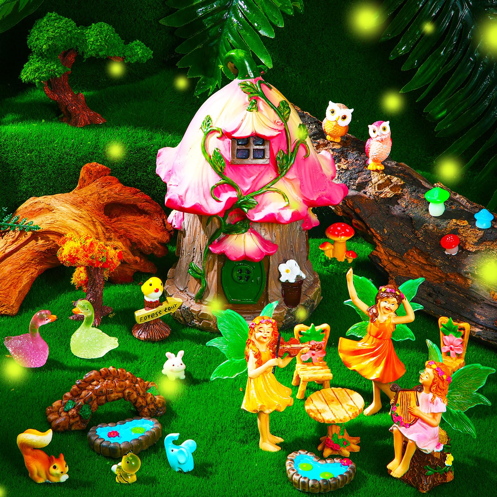 Soaoo Fairy House Garden Figurines Kit Fairy Outdoor Fairy Nativity Set ...
