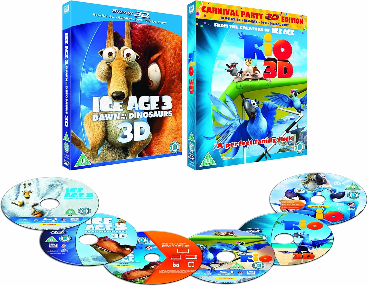 Rio/ Ice Age 3 Double Pack Blu-ray 3D + Blu-ray + DVD + Digital Copy ...
