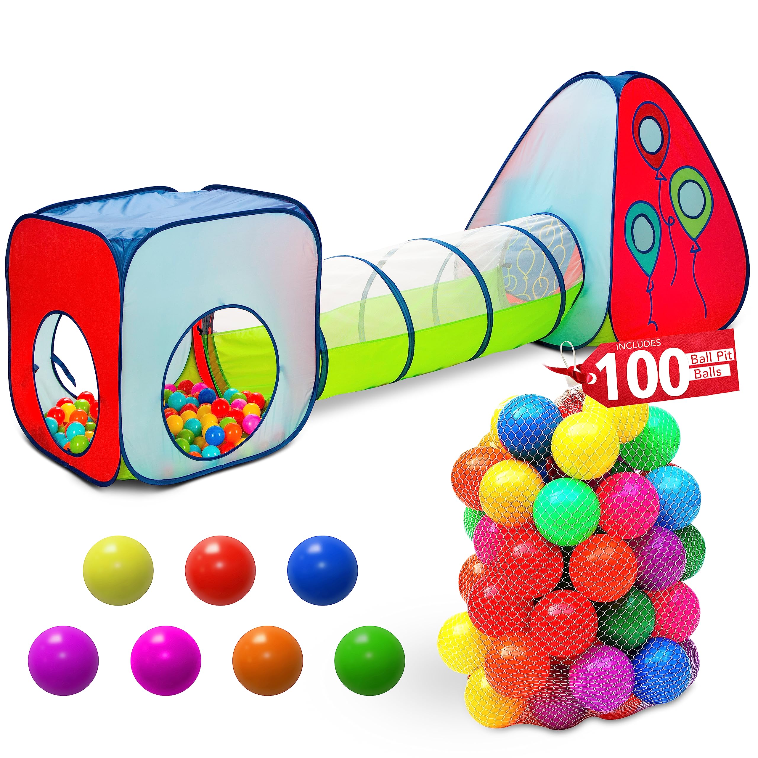Tunnel and Ball Pit Play Tent | 3pc Pop Up Toddler Gym Tunnels with Tents for Kids, Toddlers ...