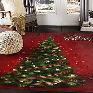 Amazon.com: ALAZA Red Merry Christmas Tree Area Rug Rugs for Living ...