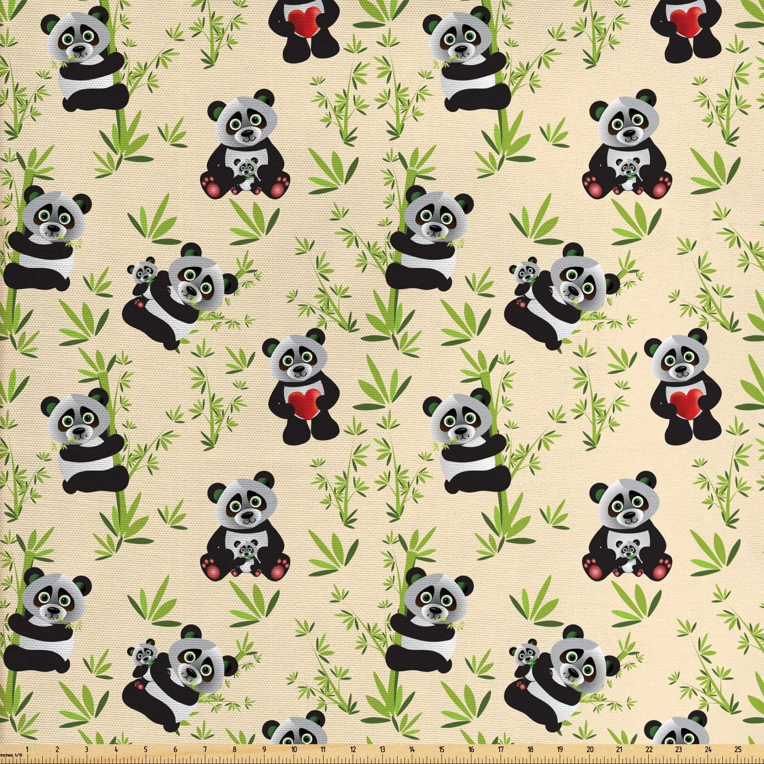 Amazon.com: Lunarable Panda Fabric by The Yard, Big Bamboo Eating Bear ...
