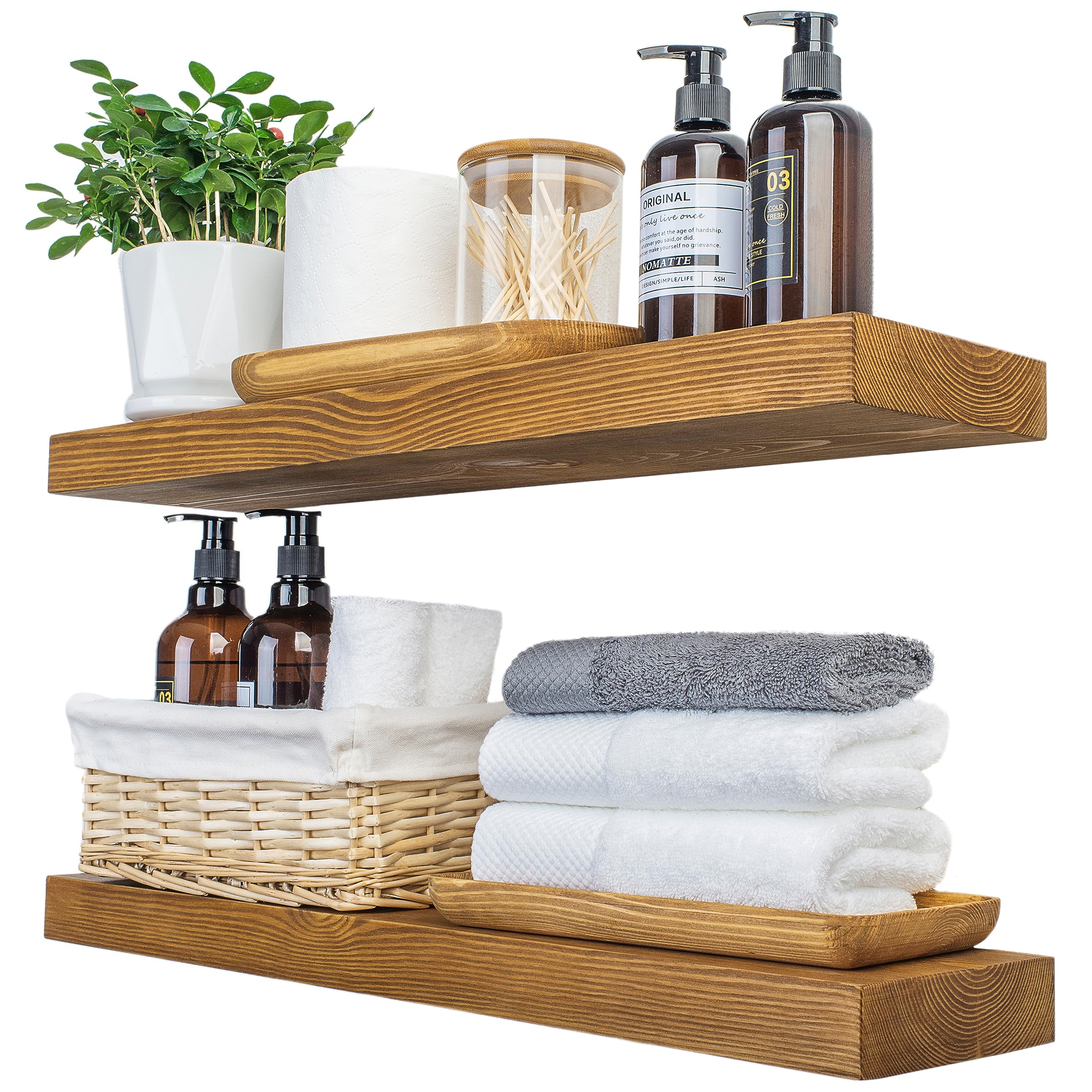 XWNE Wood Floating Shelves,Rustic Wood Wall Shelves for Bathroom Living ...
