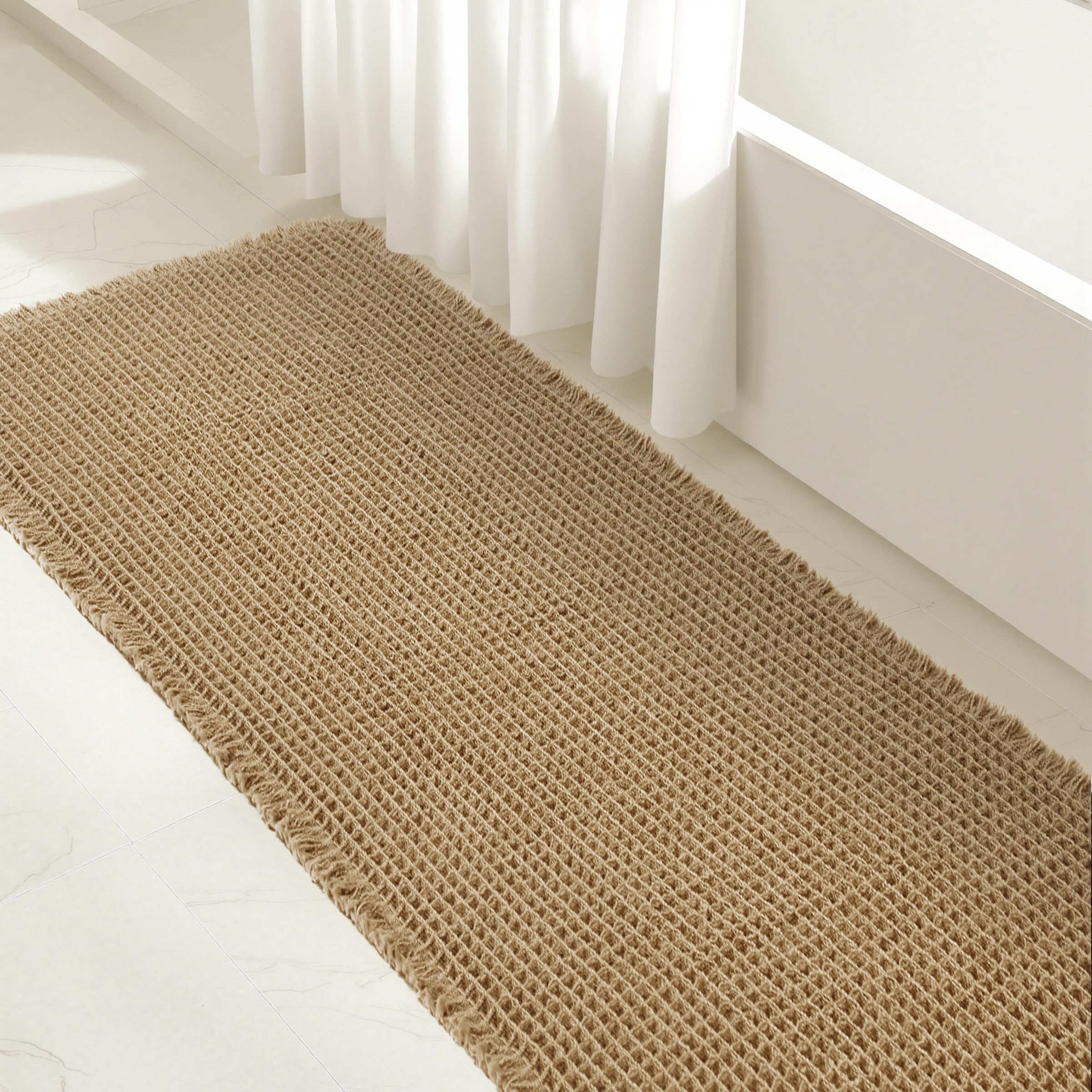 SUBRTEX Waffle Braided Bath Mat, 24" x 55" Soft Waffle Bath Rugs ...