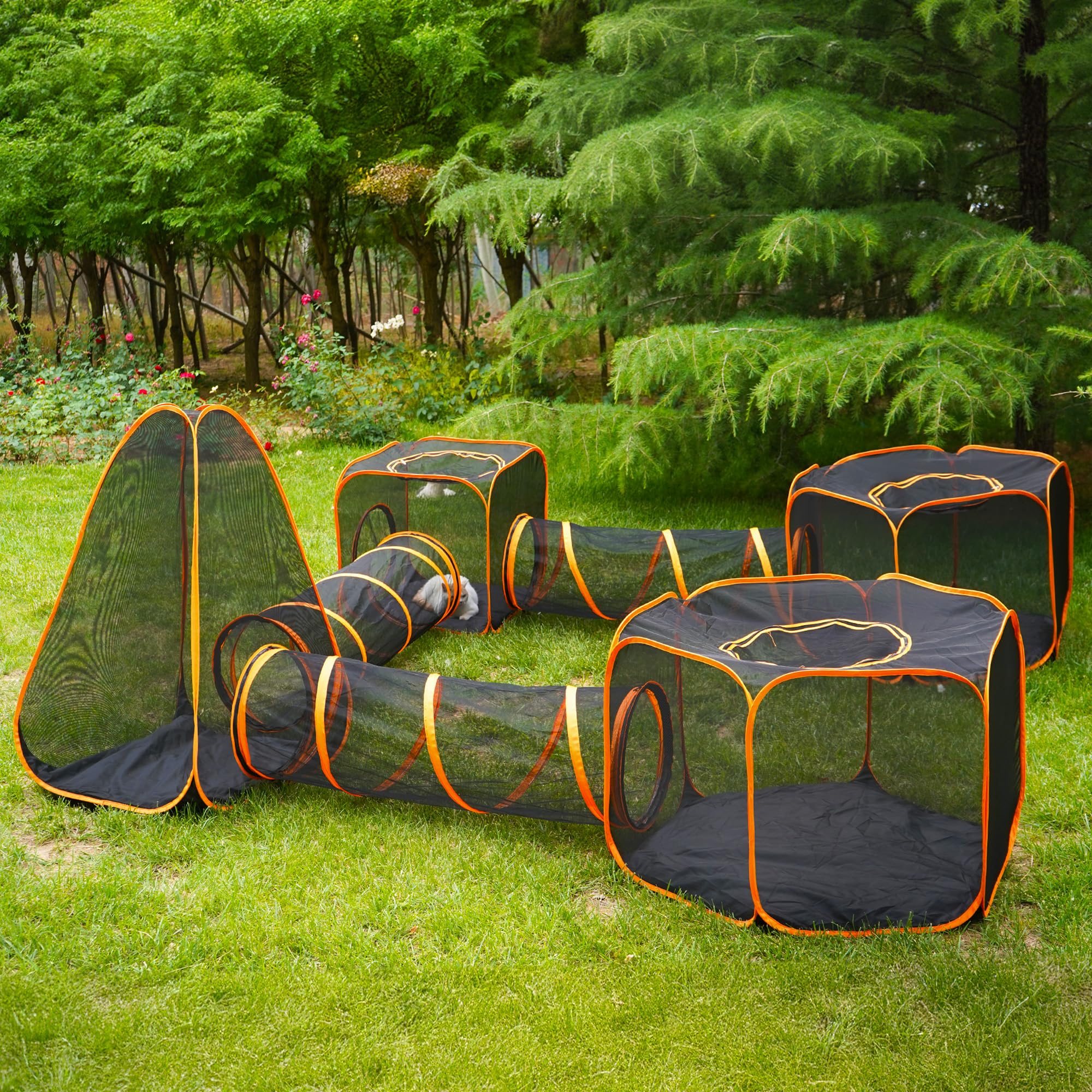7 in 1 Outdoor Cat Enclosure, Foldable Pop-Up Mesh Playpen Tunnel for ...