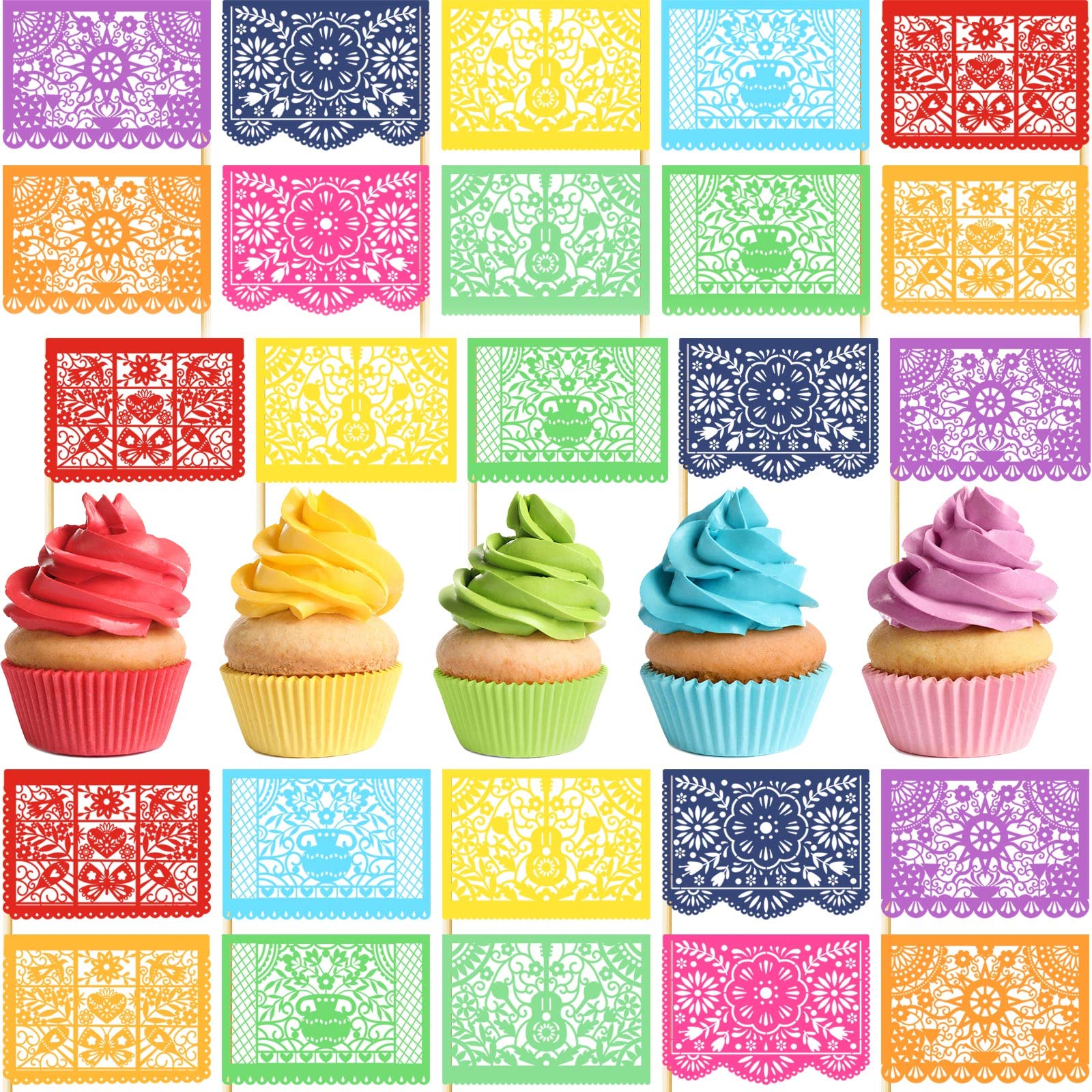 Mua 60 Pcs Mexican Fiesta Picado Banner Cake Topper Fiesta Theme Cake ...