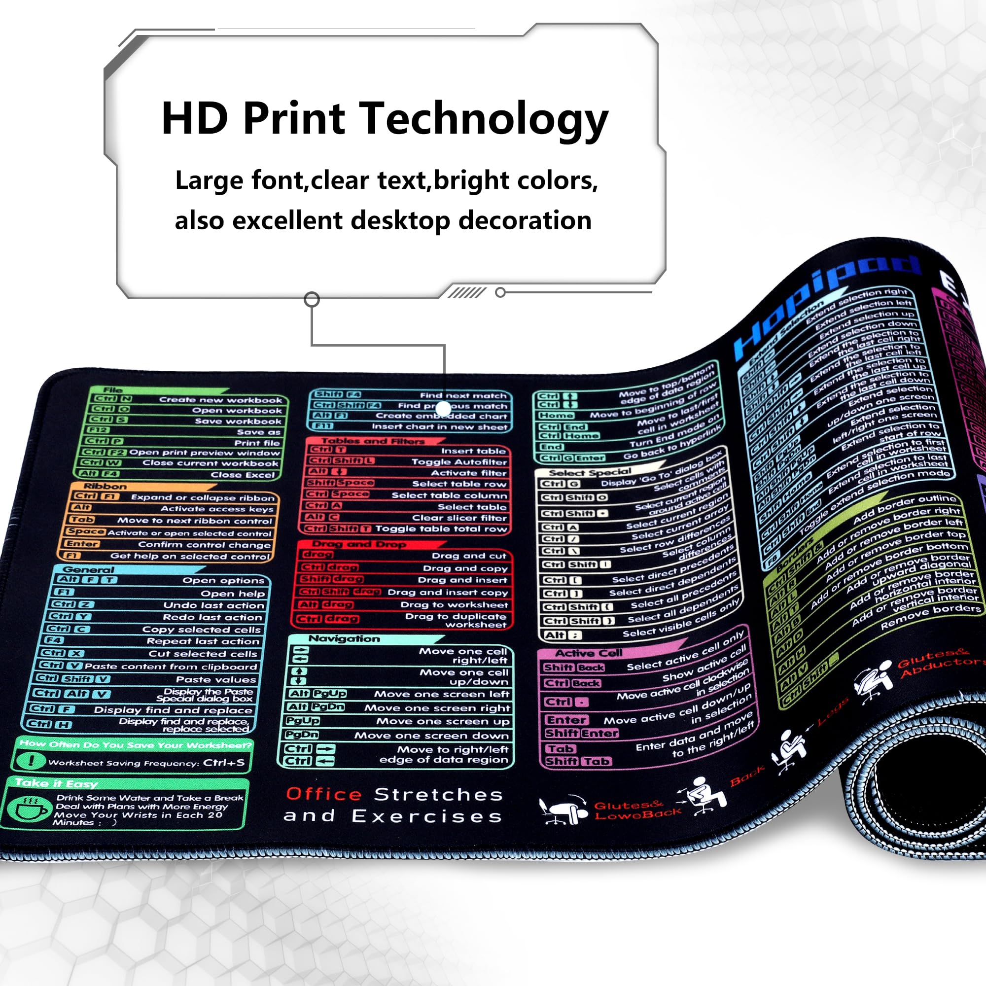 Office Excel Cheat Sheet Desk Pad, Gaming Excel Shortcuts Mousepad ...