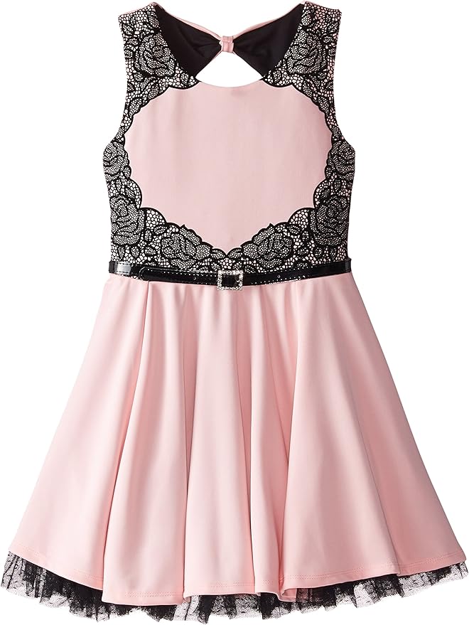 Beautees Girls' Dress with Printed Lace Bodice Border - Pink - 12 ...