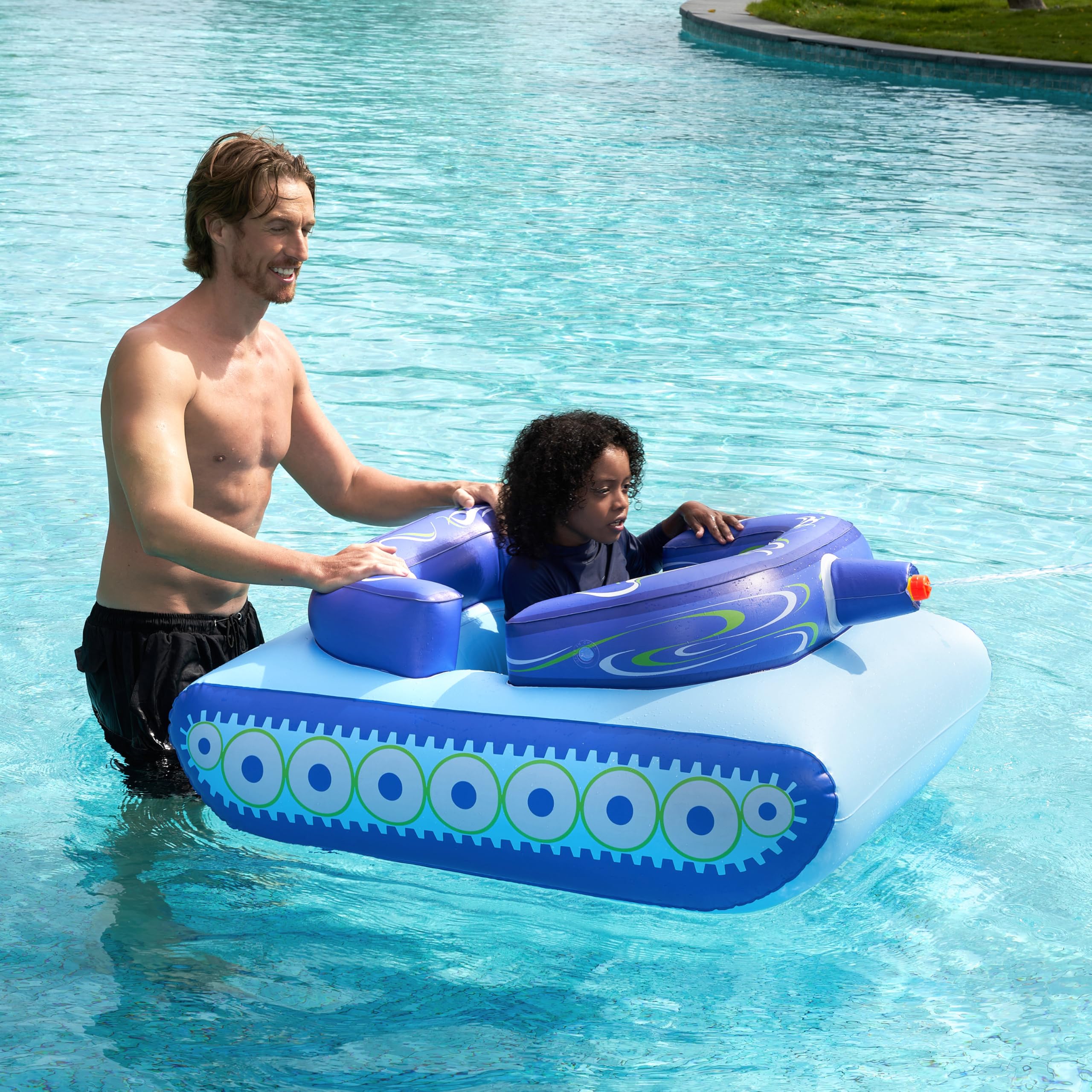 SLOOSH Inflatable Tank Pool Floats Kids, Pool Floaties Swimming Tank with Water Gun, Water Fight ...