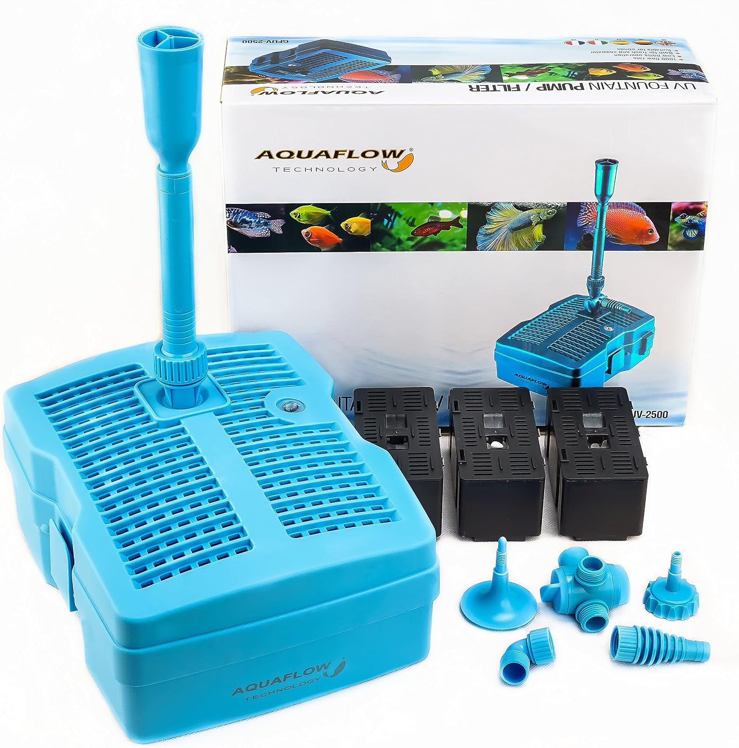 Aquaflow Technology CUF-6000 3en1 Filtre & 2500l/h de Fontaine 45W & 9W ...