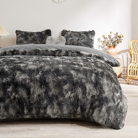 Amazon.com: MEGO Fuzzy Faux Fur Duvet Cover Set - Shaggy Marble Print ...