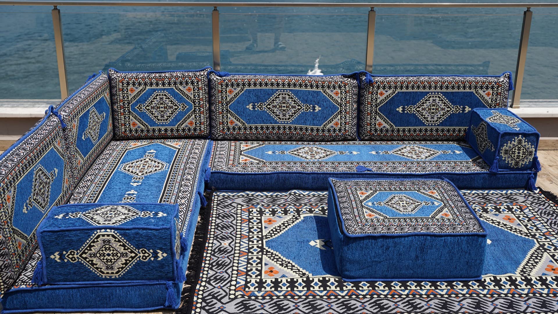 Royal Blue L Shaped Arabic Sofa Set, Floor Sofa Seating Set, Oriental ...