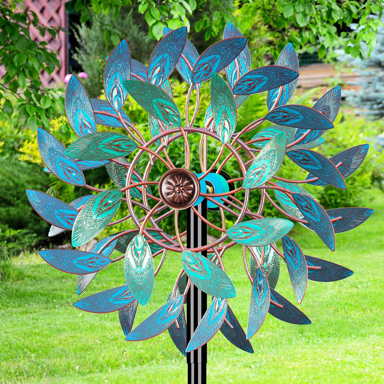 VeyFolzin.st 66 Inch Metal Outdoor Wind Spinner, 2-Way Wind Sculpture ...