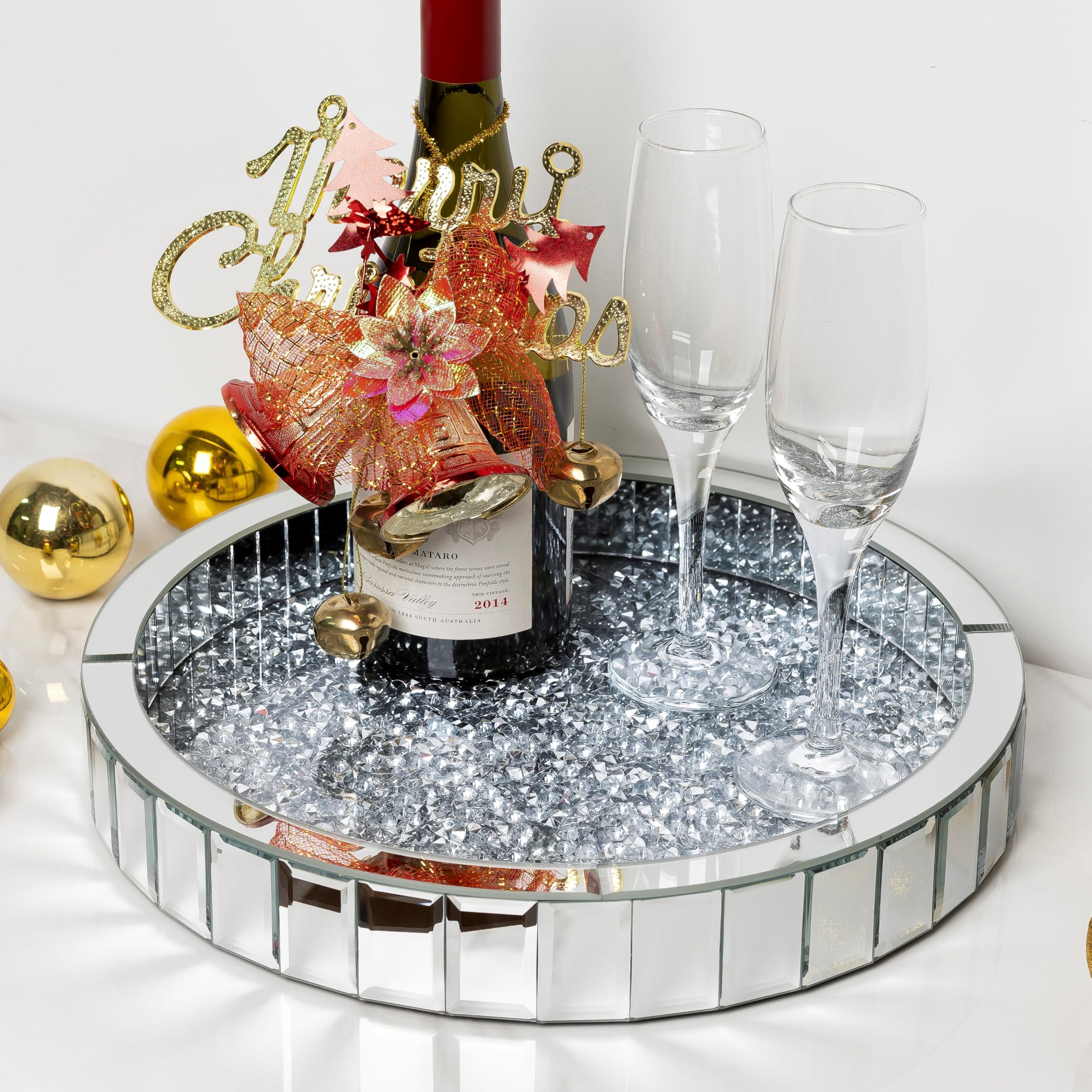 blingworld Silver Decorative Tray, Mirored Trays with Crushed Diamond ...