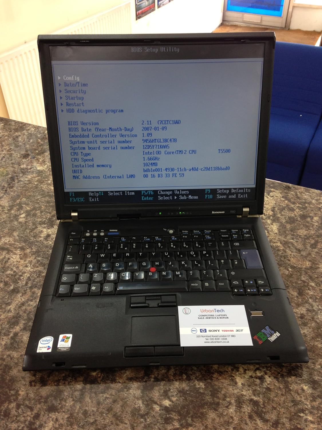 Lenovo Thinkpad R60 Core 2 Duo 1.66GHz T5500 1GB Ram 80GB Windows XP ...