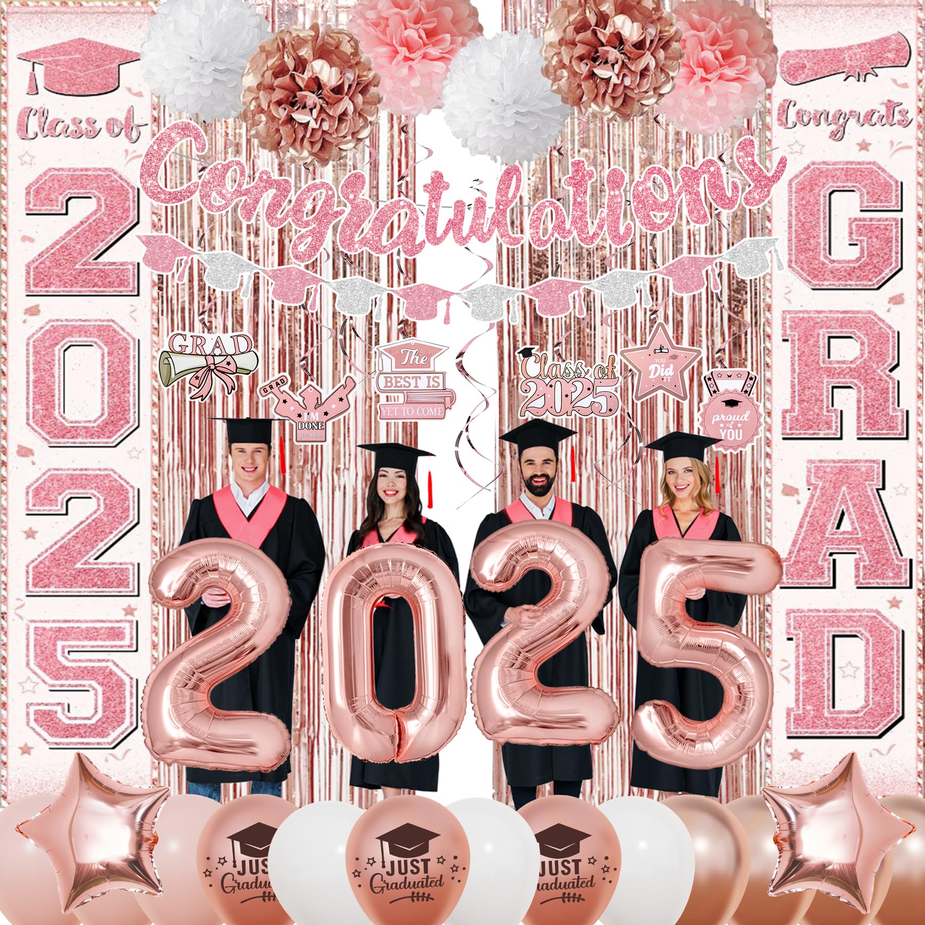 Amandir Pink Graduation Decorations Class of 2025, Rose Gold 2025 ...
