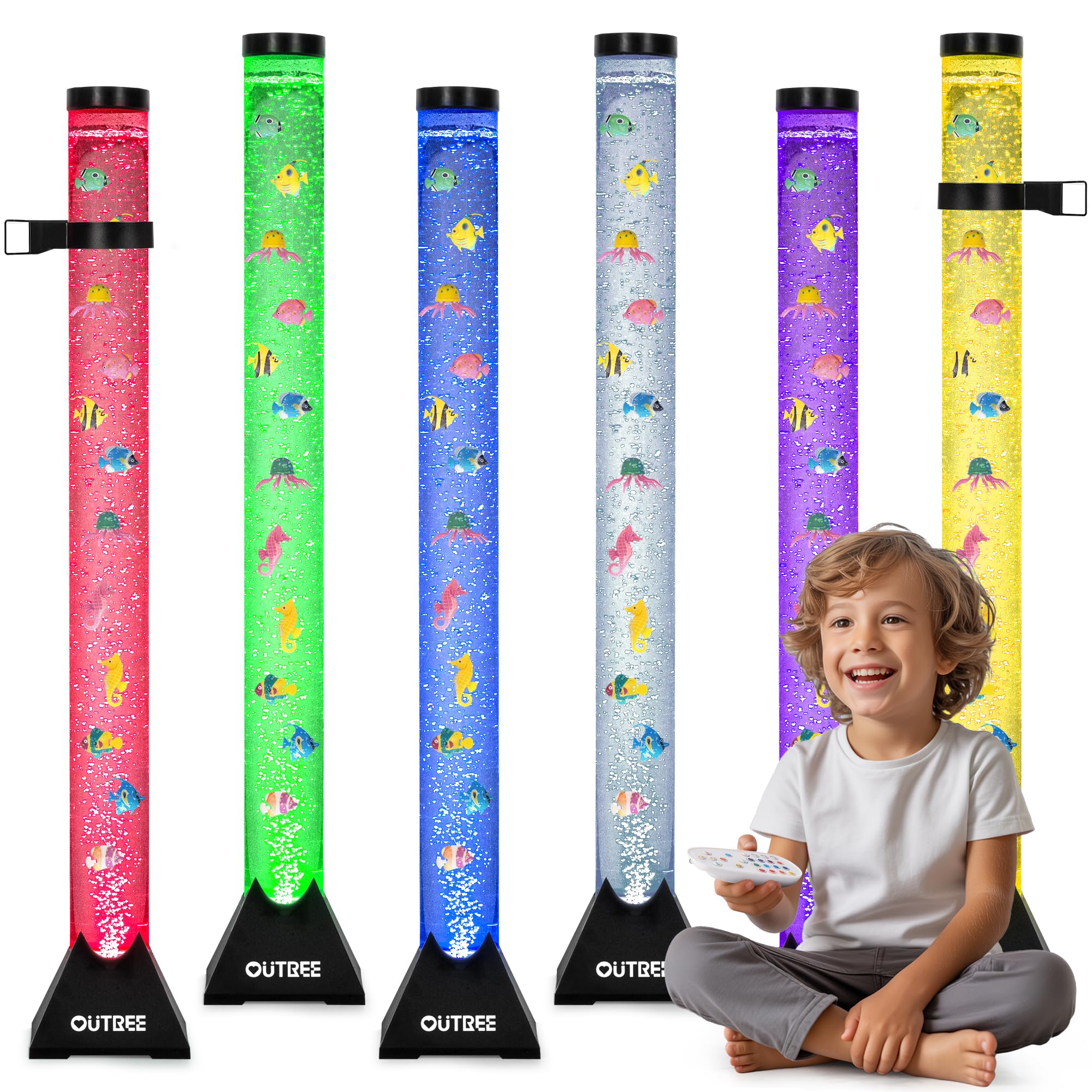 OUTREE 4FT Sensory Bubble Tube Lamp, Remote Control Aquarium Bubble ...