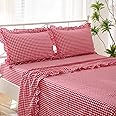 Amazon.com: K MASANIJI Red White Plaid Ruffle Sheets Twin Size 4-Piece ...