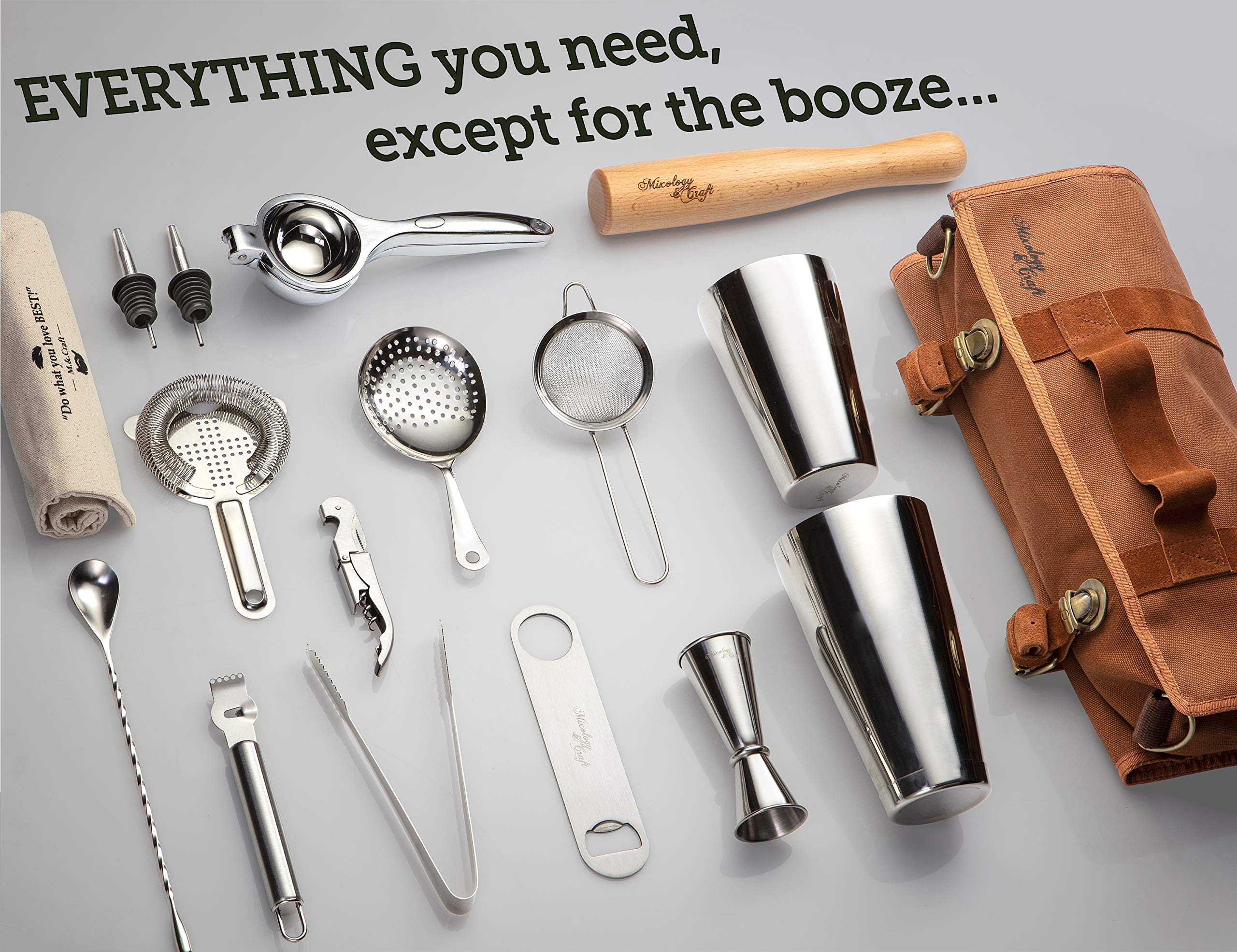 Mua Travel Bartender Kit Bag | Professional 17-Piece Silver Bar Tool ...