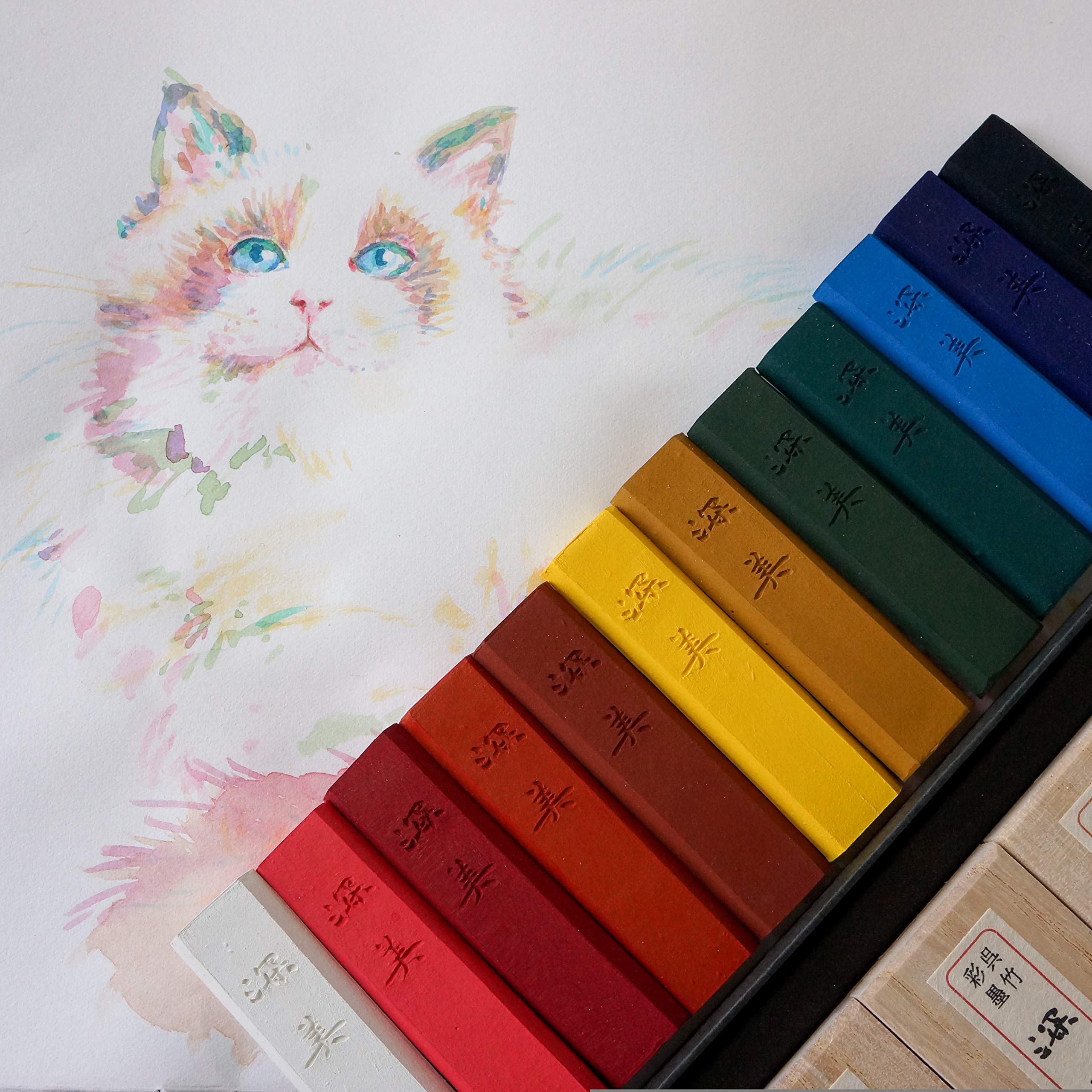 Mua Kuretake SAIBOKU SHIMBI 12 Colors and 2 Black Sumi Ink Stick Set ...