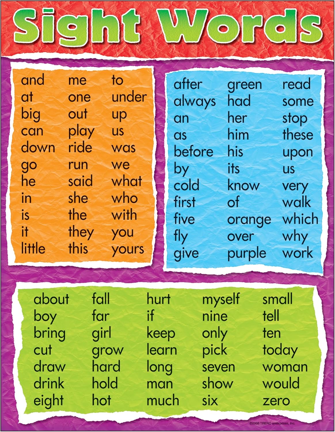 School Supplies Sight Words Learning Chart Trend Enterprises Inc T 