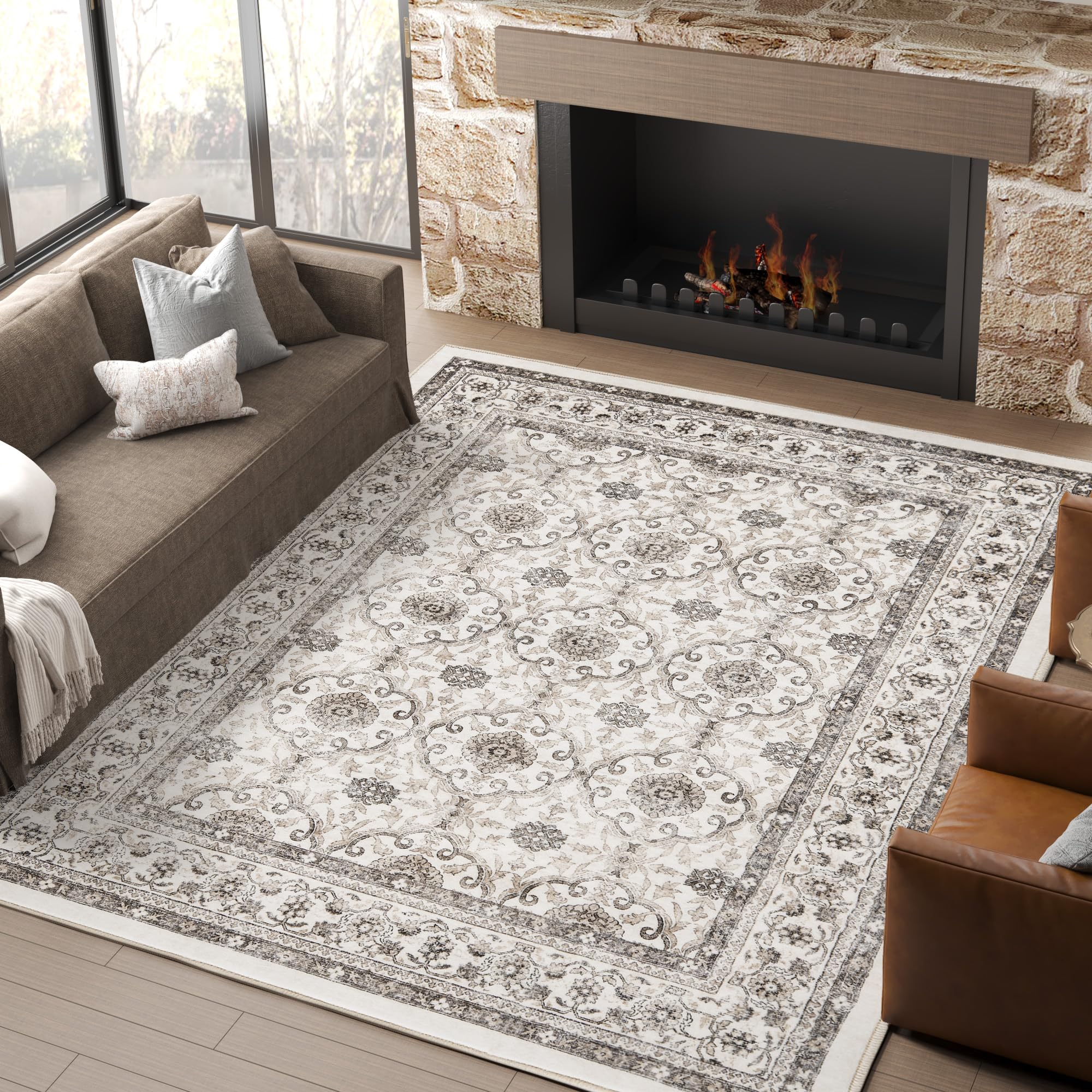 jinchan Floral 8x10 Area Rugs for Living Room - Machine Washable ...