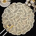 Amazon.com: Evevda Gold Placemats Vinyl Table Place Mat Set of 6, 15 inch Round Placemats for ...