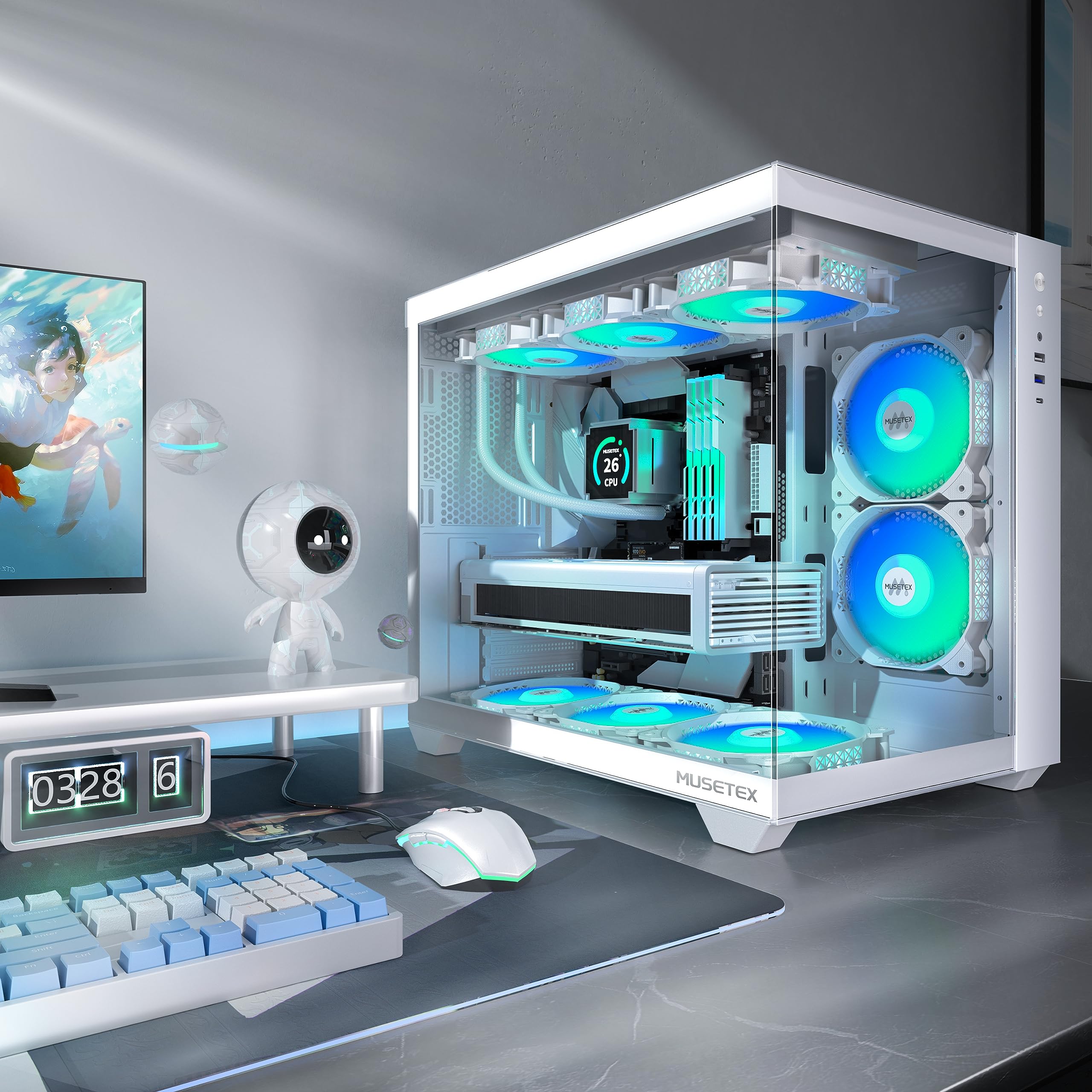 Mua ATX PC Case, 6 PWM ARGB Fans Pre-Installed, 360MM RAD Support, Type-C Gaming PC Case, 270 ...