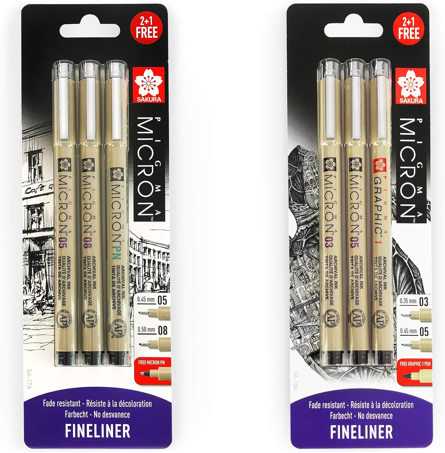Sakura Pigma Micron – Pigment Fineliner Pens – 0.3/0.5mm/Graphic + 0.5 ...