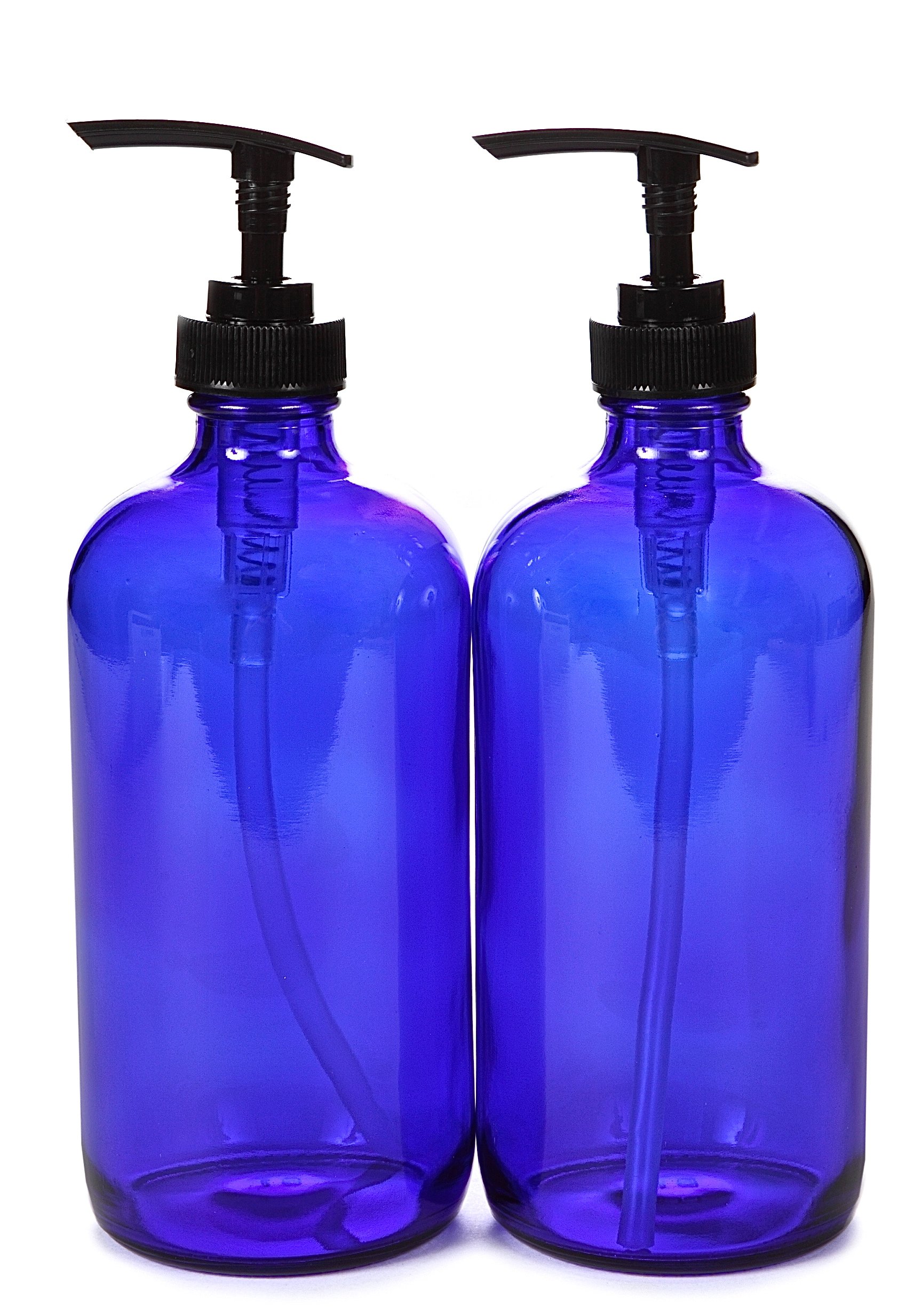 Vivaplex 2 Large 16 Oz Empty Cobalt Blue Glass Bottles With Black Vivaplex 2 Large 16 Oz Empty Cobalt Blue Glass Bottles With Black