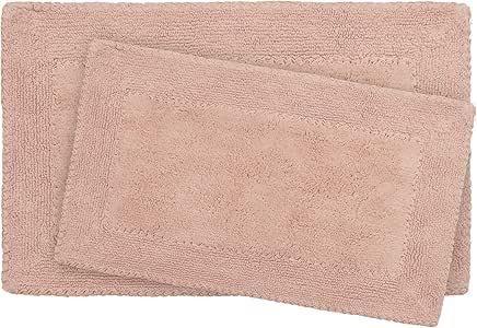 Amazon.com: Laura Ashley Ruffle Cotton 2-Piece Bath Rug Set, Blush ...