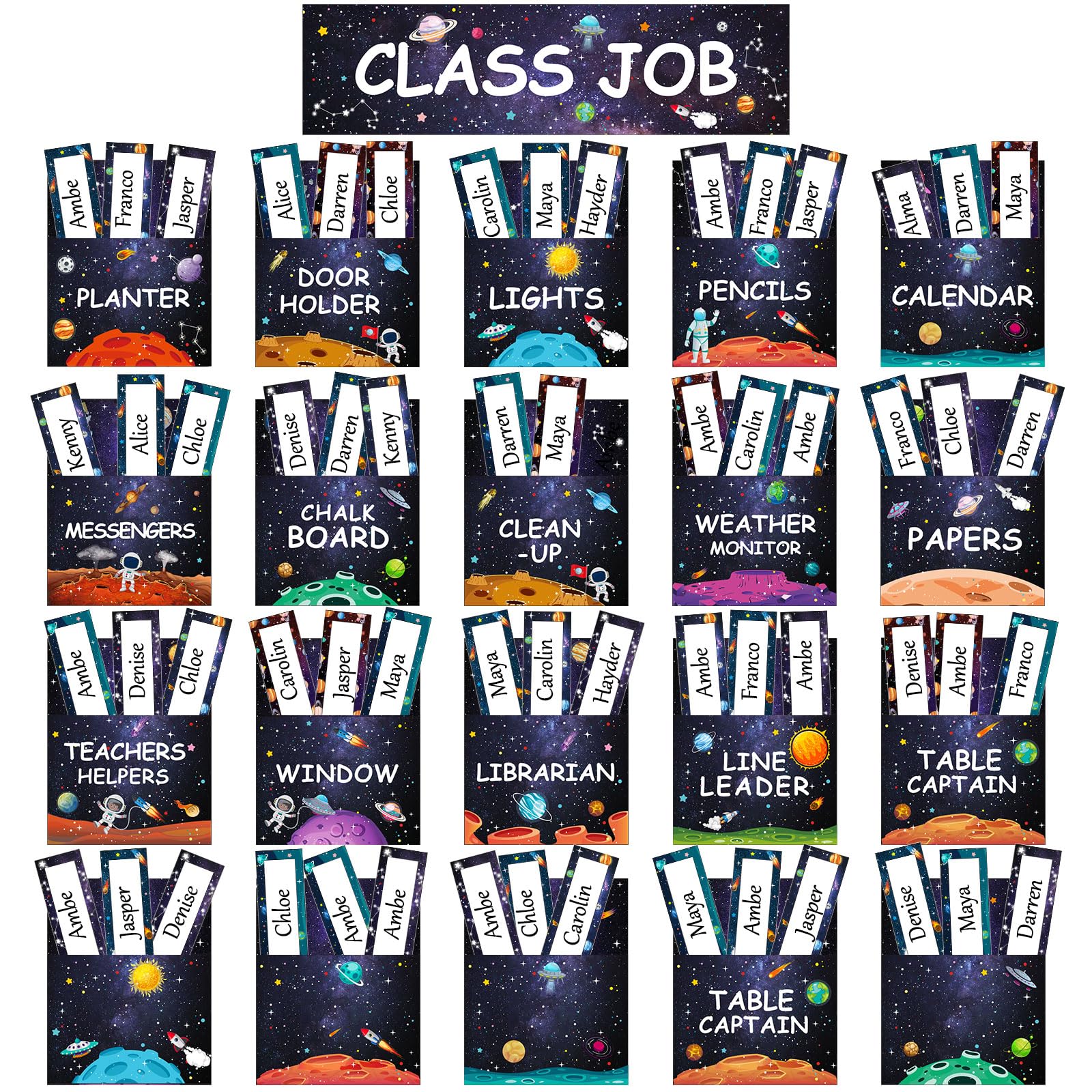 Pasimy 81 Pcs Space Class Jobs Classroom Decoration Chart Galaxy Class ...