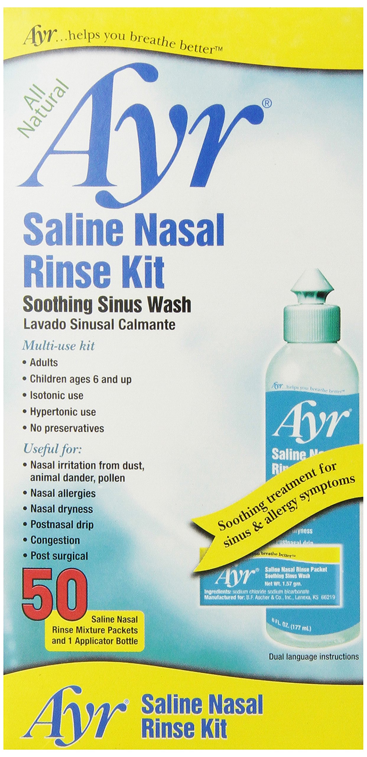 Amazon.com: Ayr Saline Nasal Rinse Kit Refill Packets, 100 Count ...
