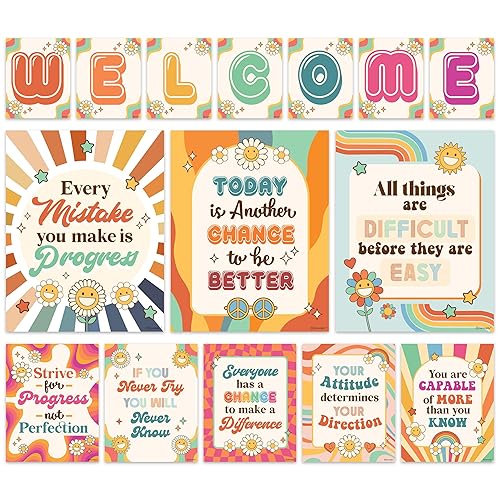 Decorably 15 Retro-Themed Groovy Welcome Signs for Classroom, Matte ...
