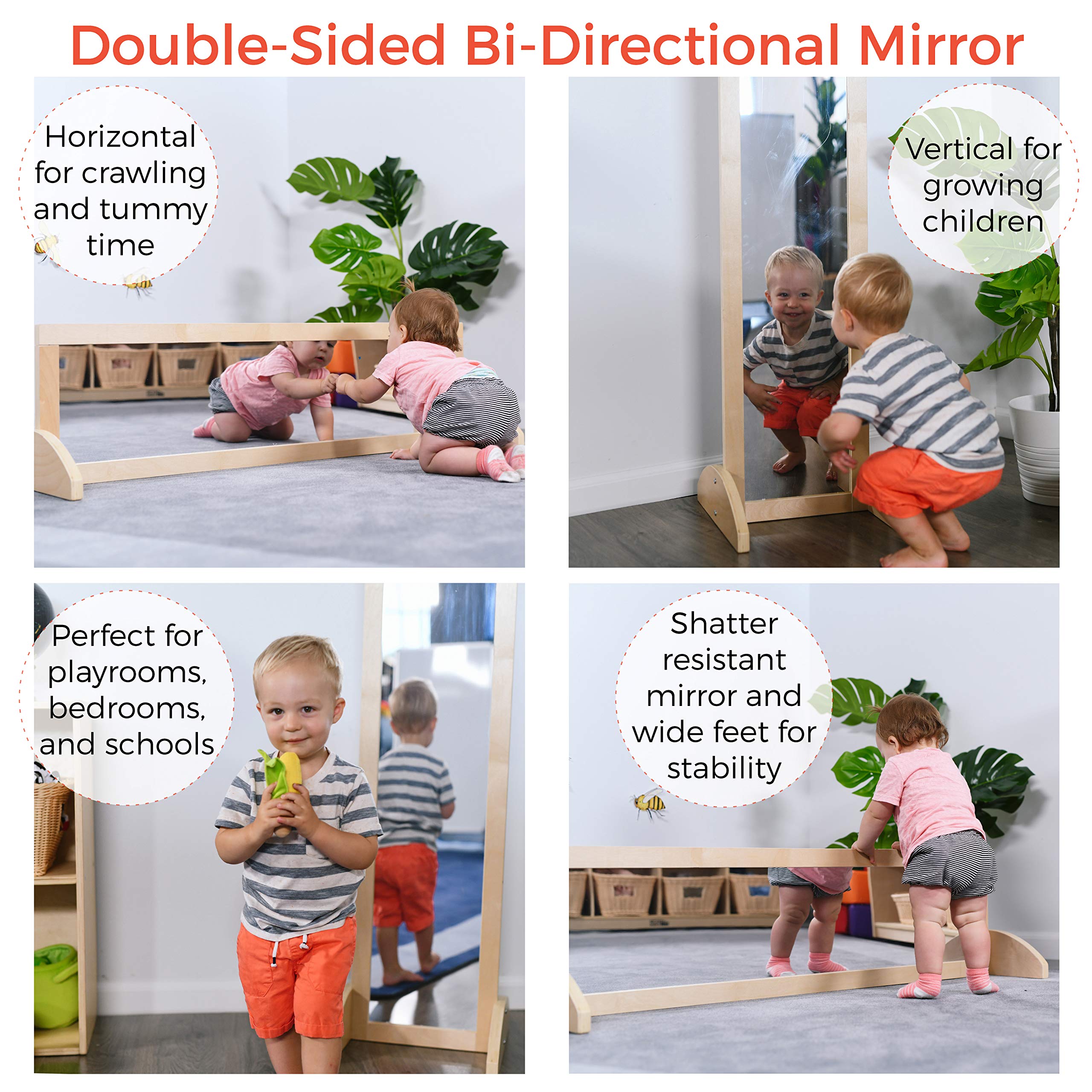 ECR4Kids Double-Sided Shatterproof Bi-Directional Birch Frame Full ...