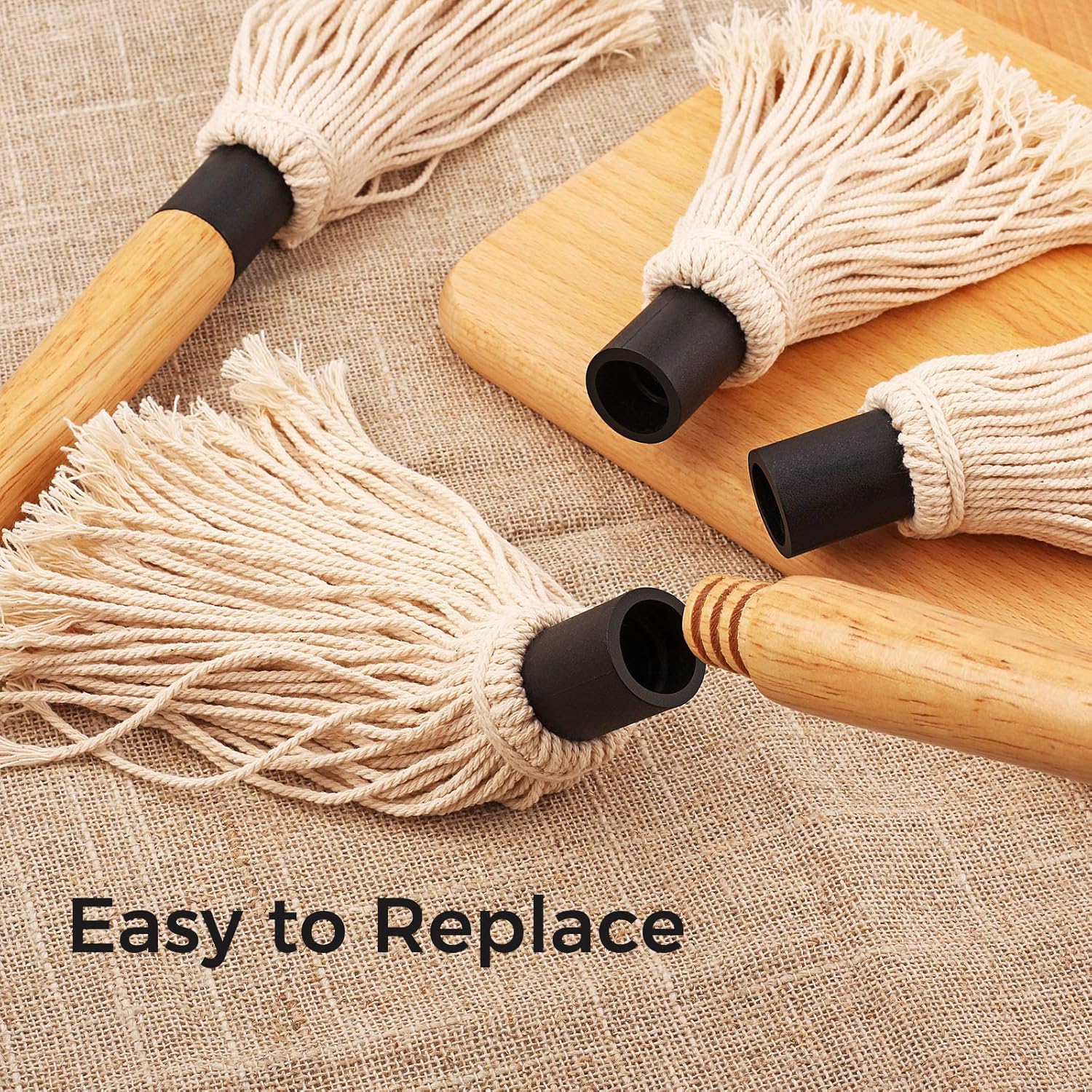 GAINWELL 47cm BBQ Sauce Basting Mops with Long Wooden Handle 2 Pack and ...