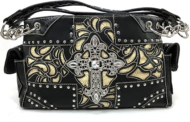 Justin West Tooled Western Leather Laser Cut Rhinestone Cross Shaped ...