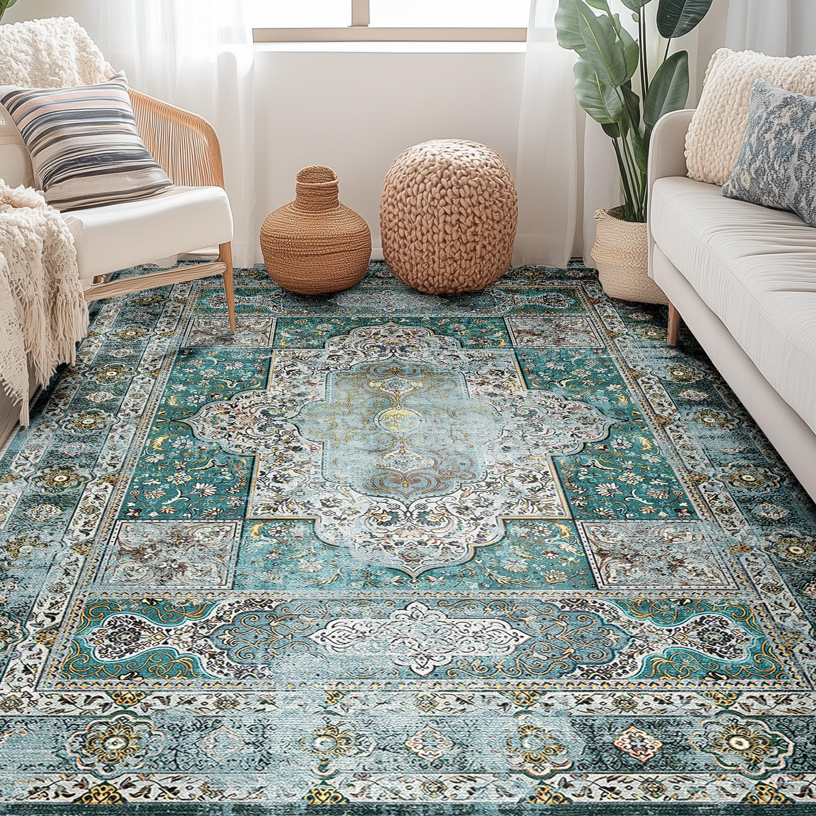 BESTSWEETIE 6x9 Area Rugs Machine Washable No Pile Non Slip Vintage ...