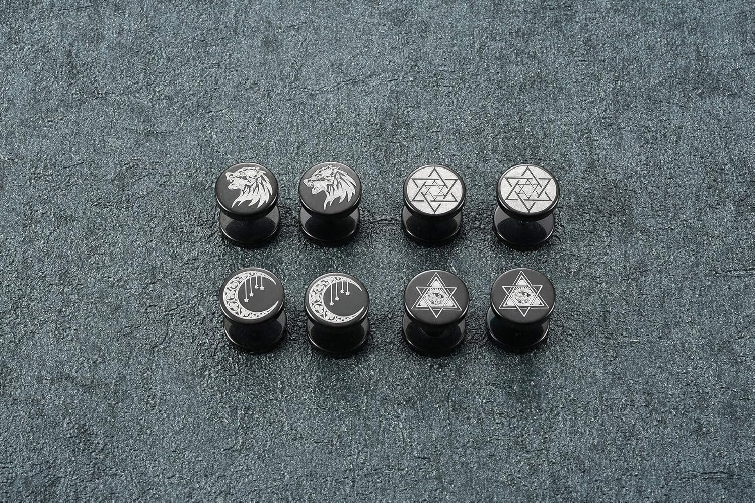 PiercingJak 4 Pairs of False Flesh Tunnels Ear Plugs Stainless Steel ...