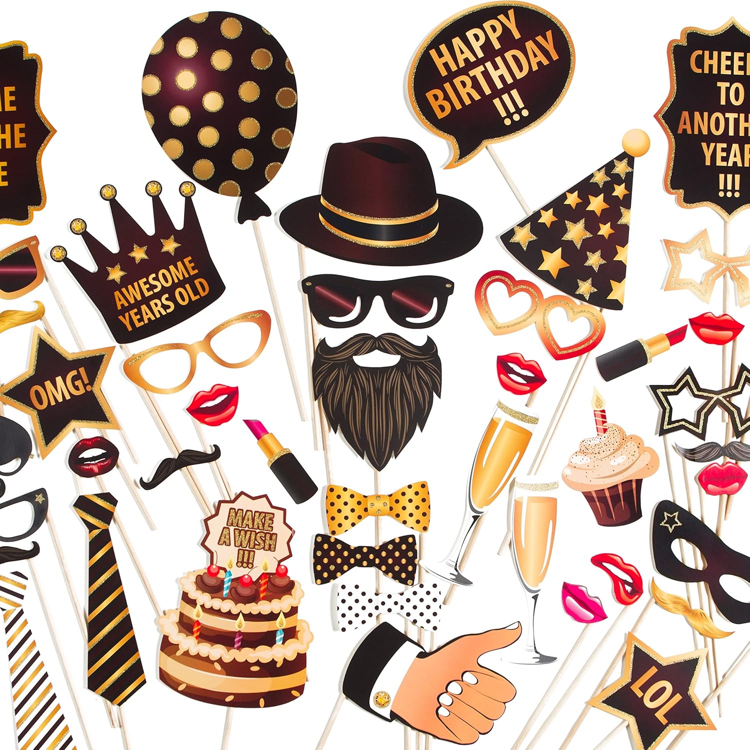 ZEZAZU Happy Birthday Party Photo Booth Props Funny DIY Kit 44 Pieces ...