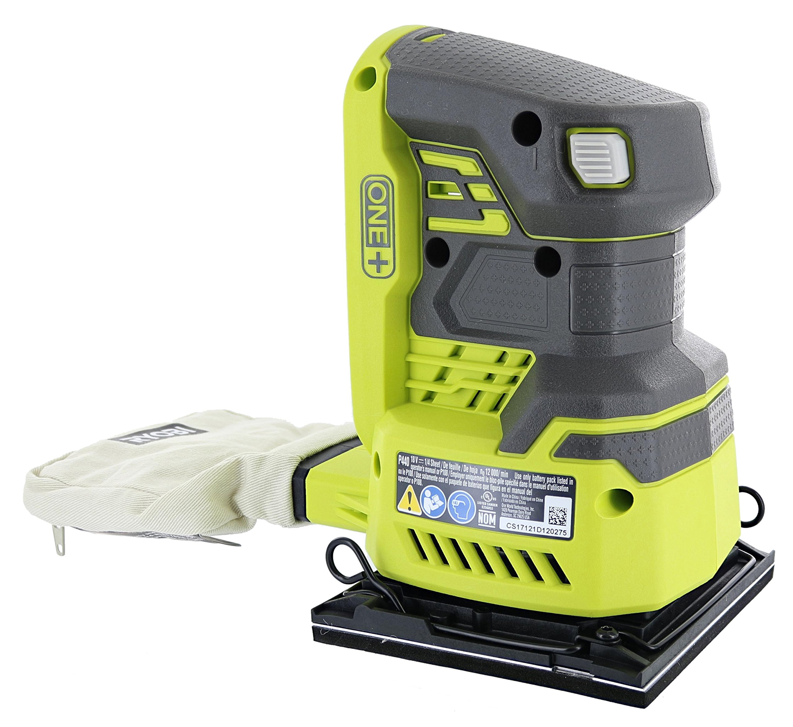 Ryobi P440 One 18V Lithium Ion 12 000 RPM 1 4 Sheet Palm Sander W Ryobi P440 One 18V Lithium Ion 12 000 RPM 1 4 Sheet Palm Sander W